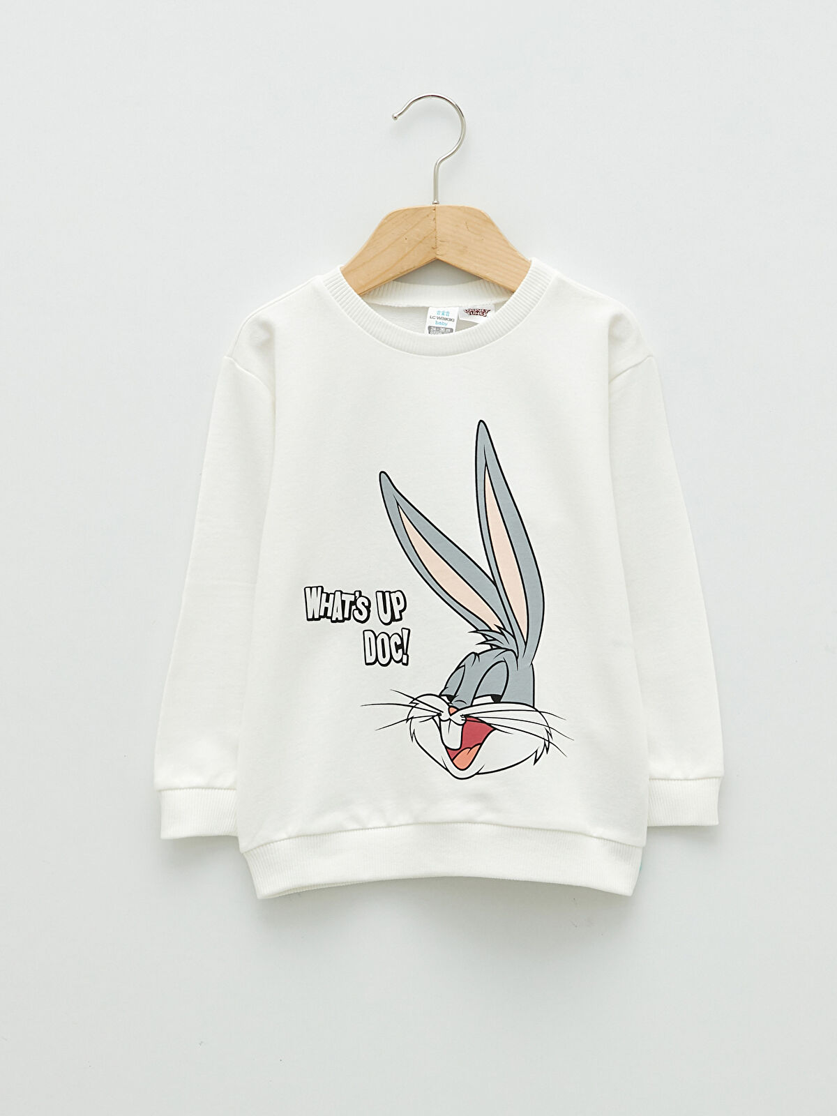 Bisiklet Yaka Uzun Kollu Bugs Bunny Baskılı Erkek Bebek Sweatshirt