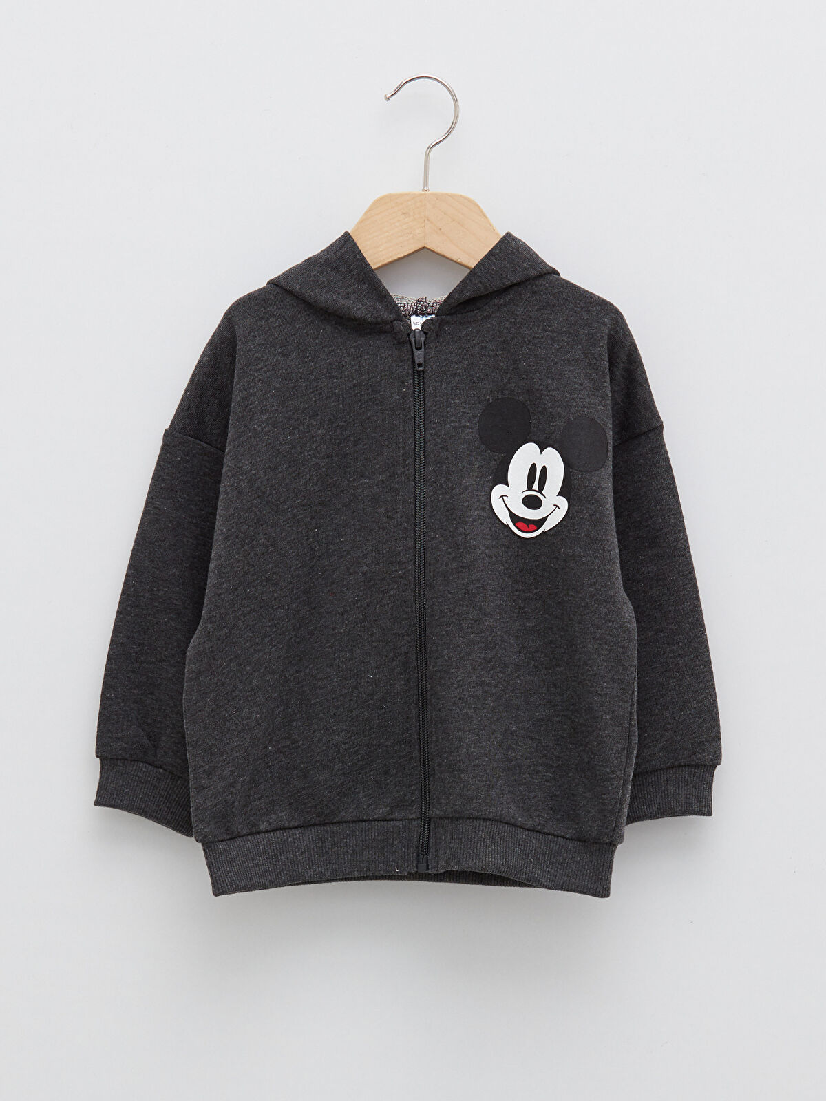 Kapüşonlu Uzun Kollu Mickey Mouse Baskılı Erkek Bebek Fermuarlı Sweatshirt