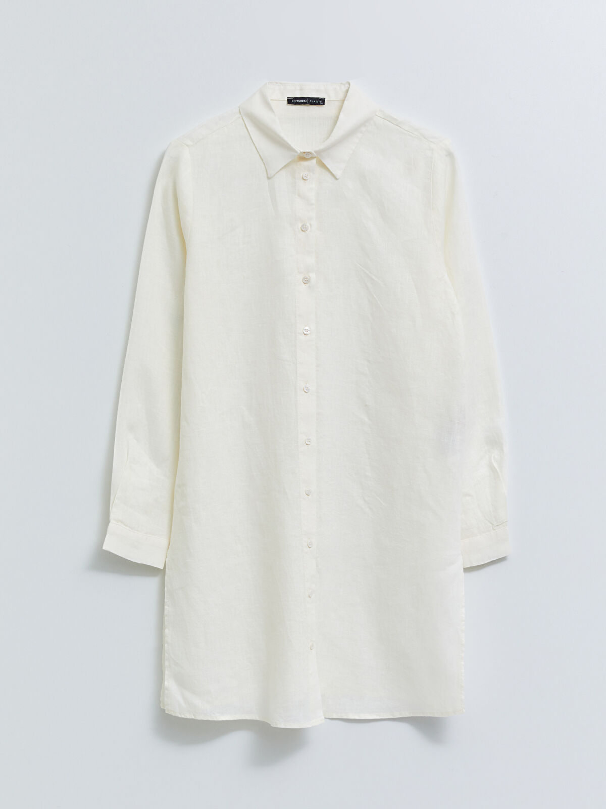 LCW CLASSIC Gömlek Yaka Düz Uzun Kollu Keten Kadın Tunik