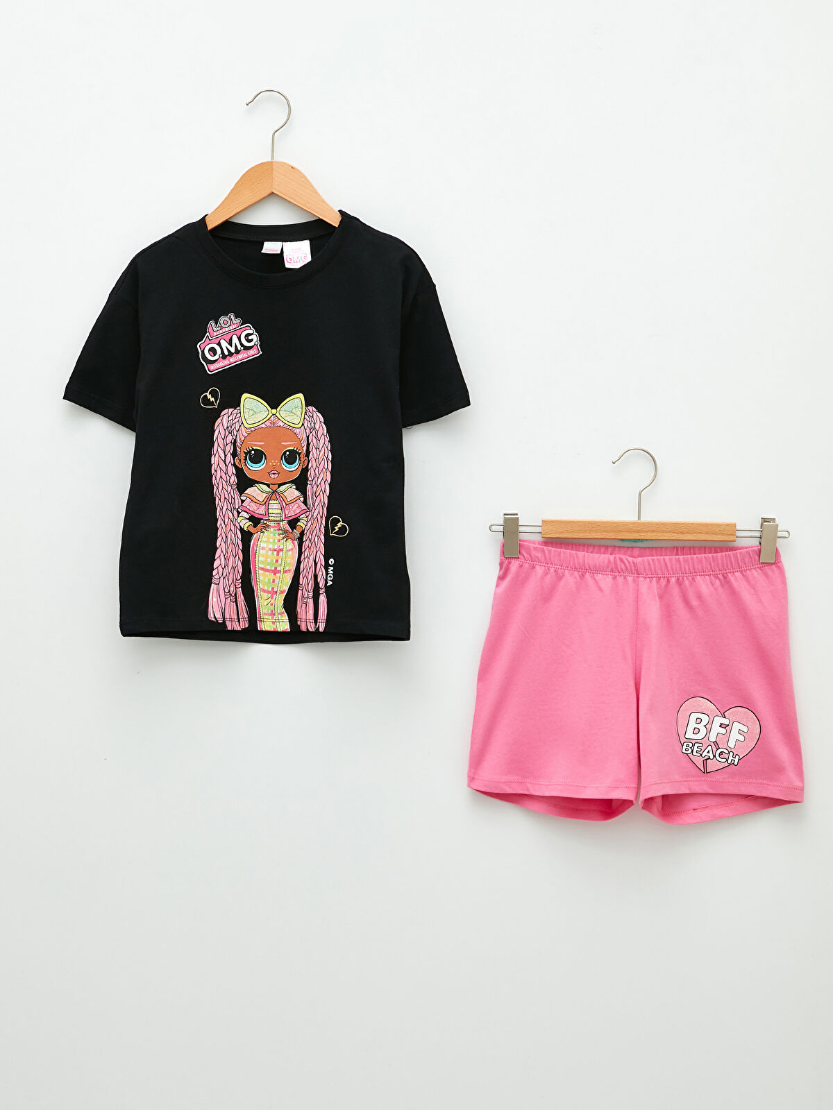 Bisiklet Yaka LOL Surprise OMG Lisanslı Kısa Kollu Kız Çocuk Pijama Takımı