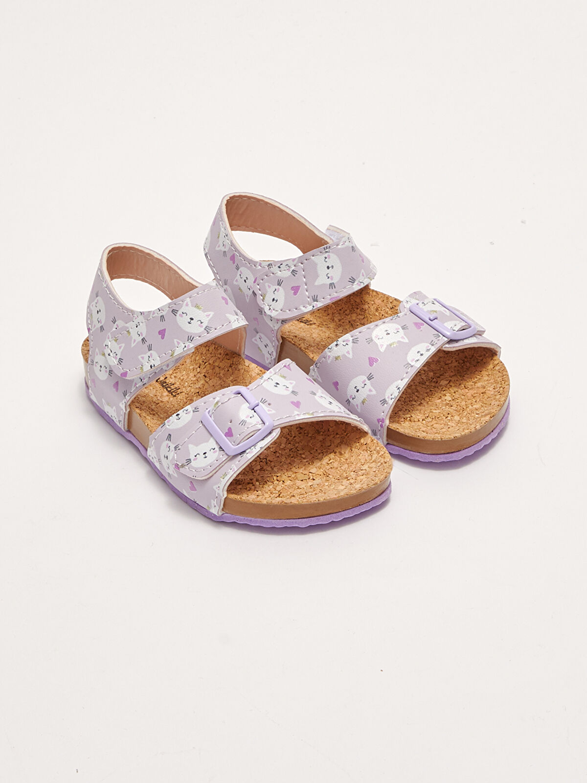 Baskılı Çift Bantlı Cırt Cırtlı Kız Bebek Sandalet