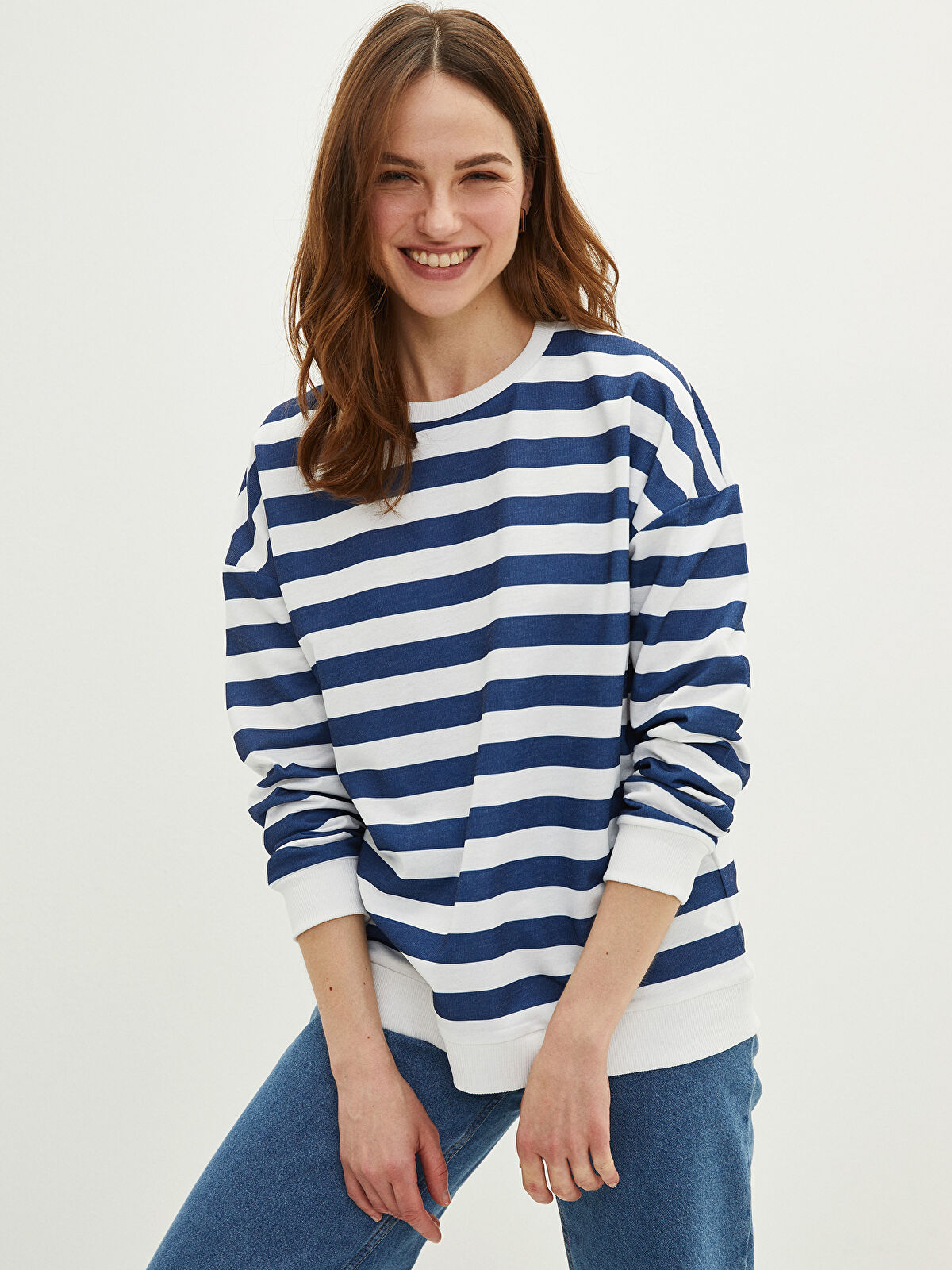 LCW BASIC Bisiklet Yaka Çizgili Uzun Kollu Kadın Sweatshirt