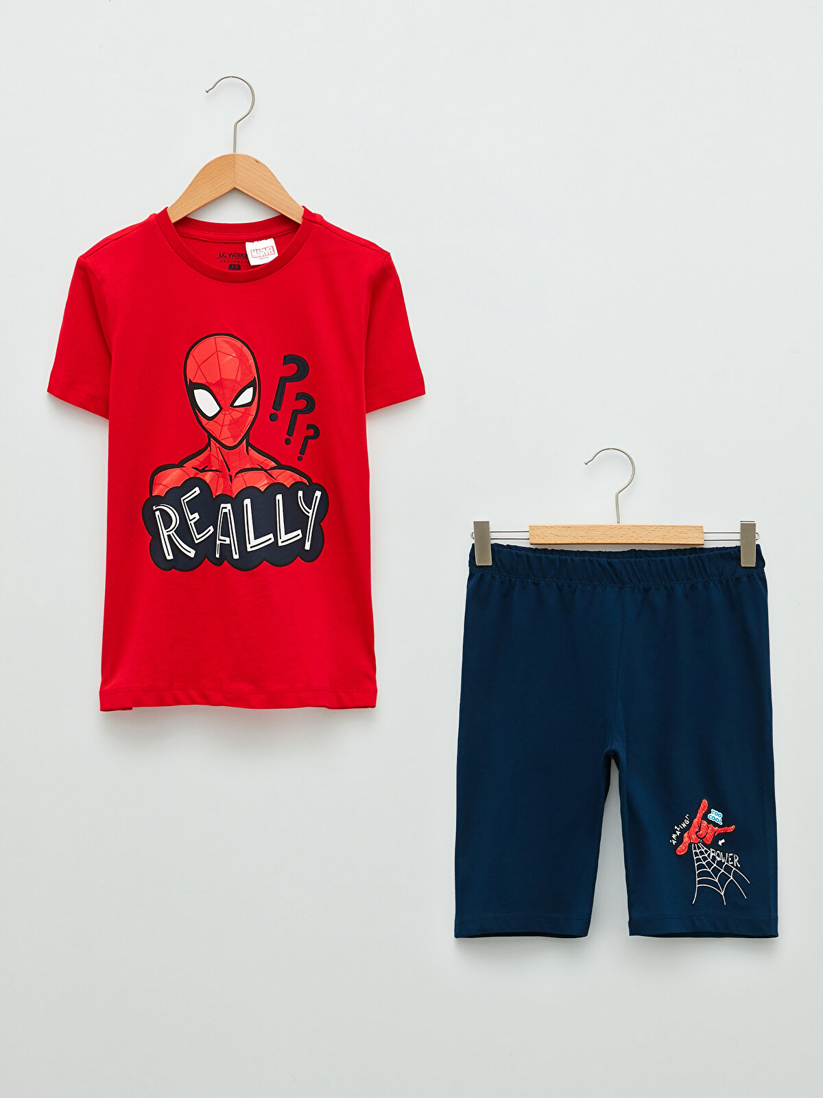 Bisiklet Yaka Spiderman Baskılı Kısa Kollu Erkek Çocuk Pijama Takımı