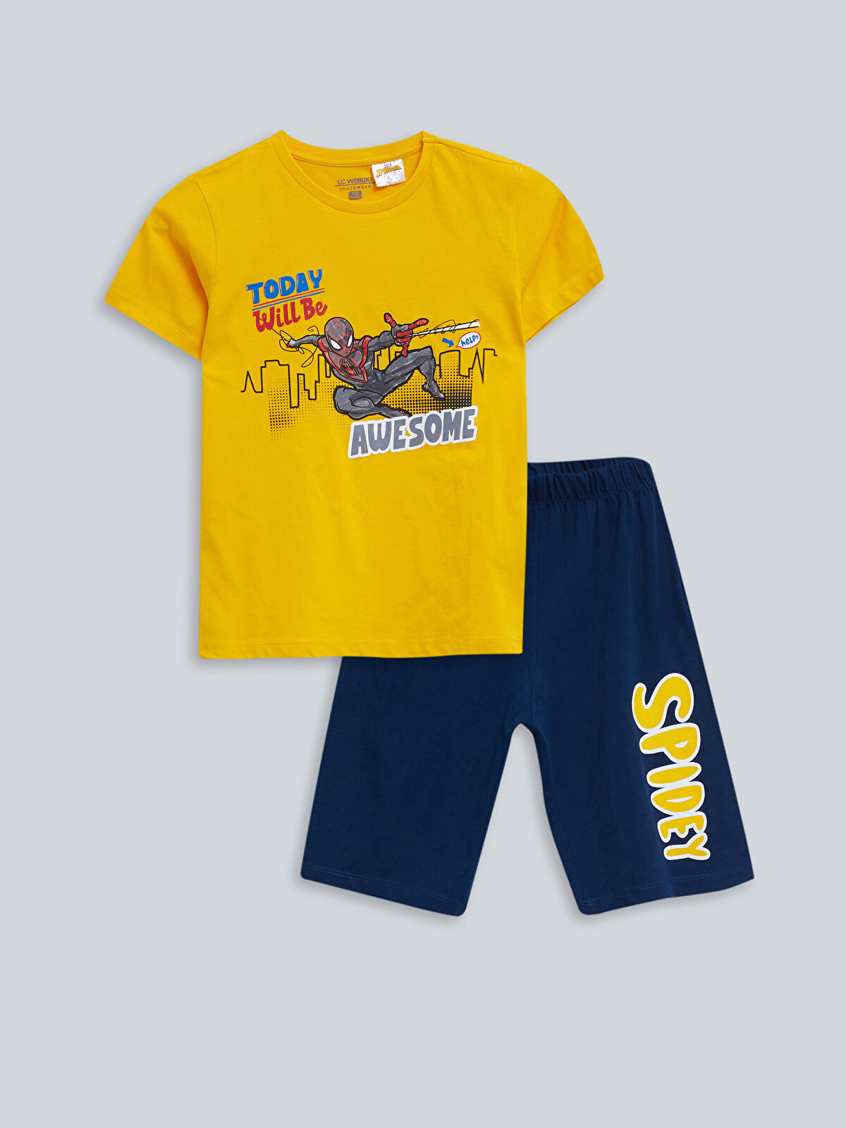 Bisiklet Yaka Spiderman Baskılı Kısa Kollu Erkek Çocuk Şortlu Pijama Takımı