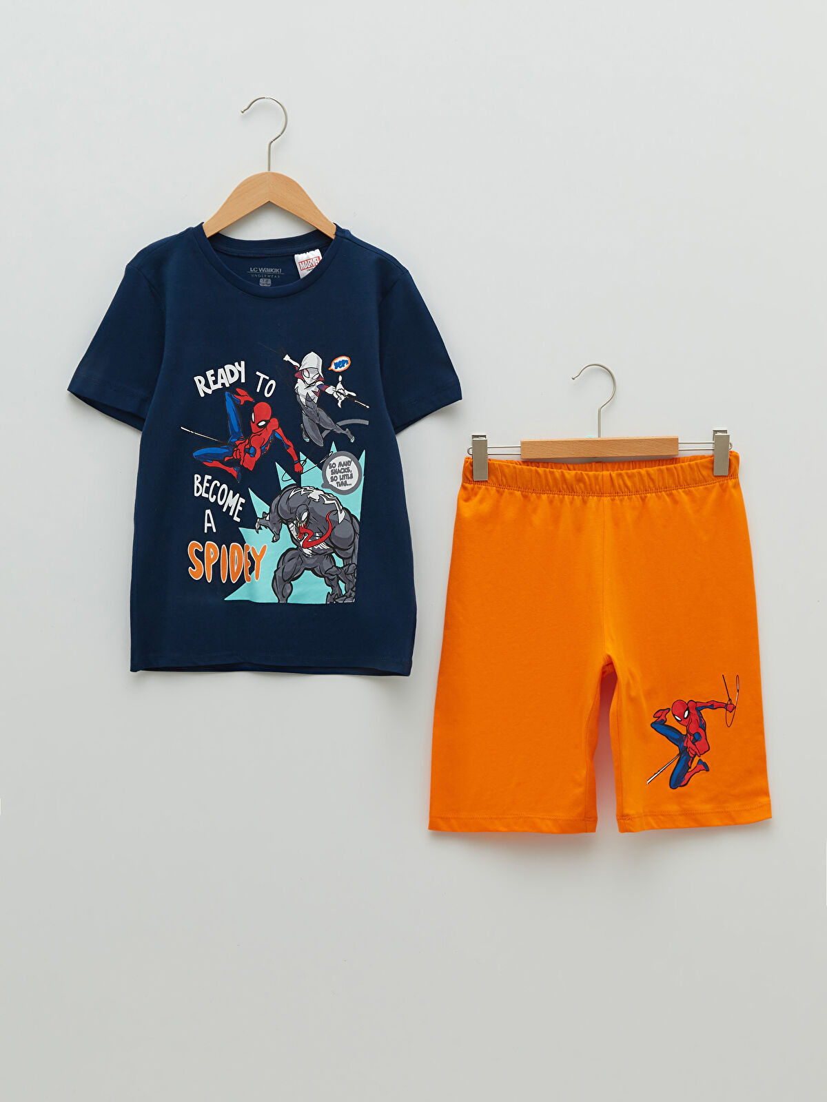 Bisiklet Yaka Spiderman Baskılı Kısa Kollu Erkek Çocuk Şortlu Pijama Takımı