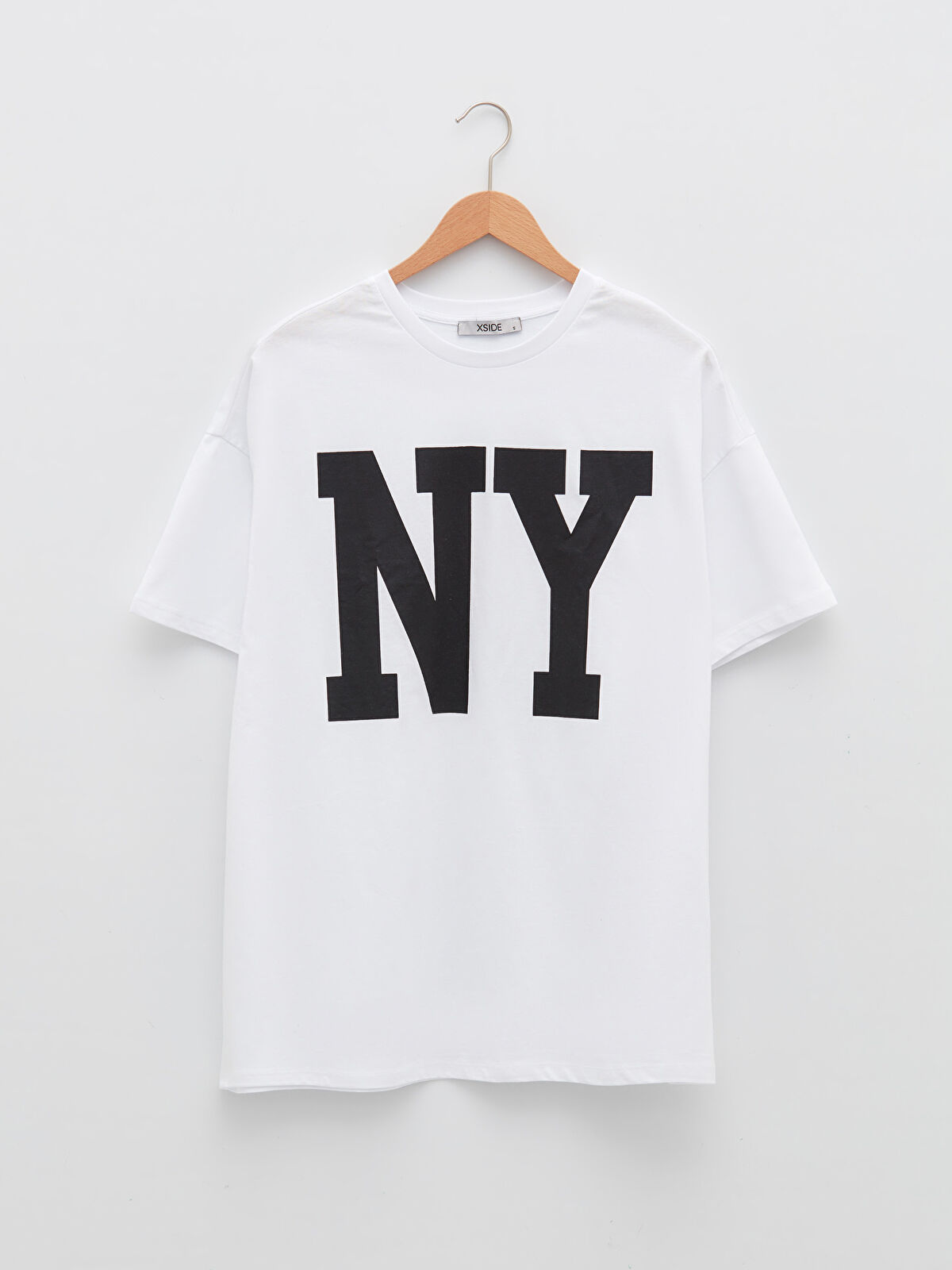 XSIDE Bisiklet Yaka Baskılı Kısa Kollu Oversize Pamuklu Kadın Tişört