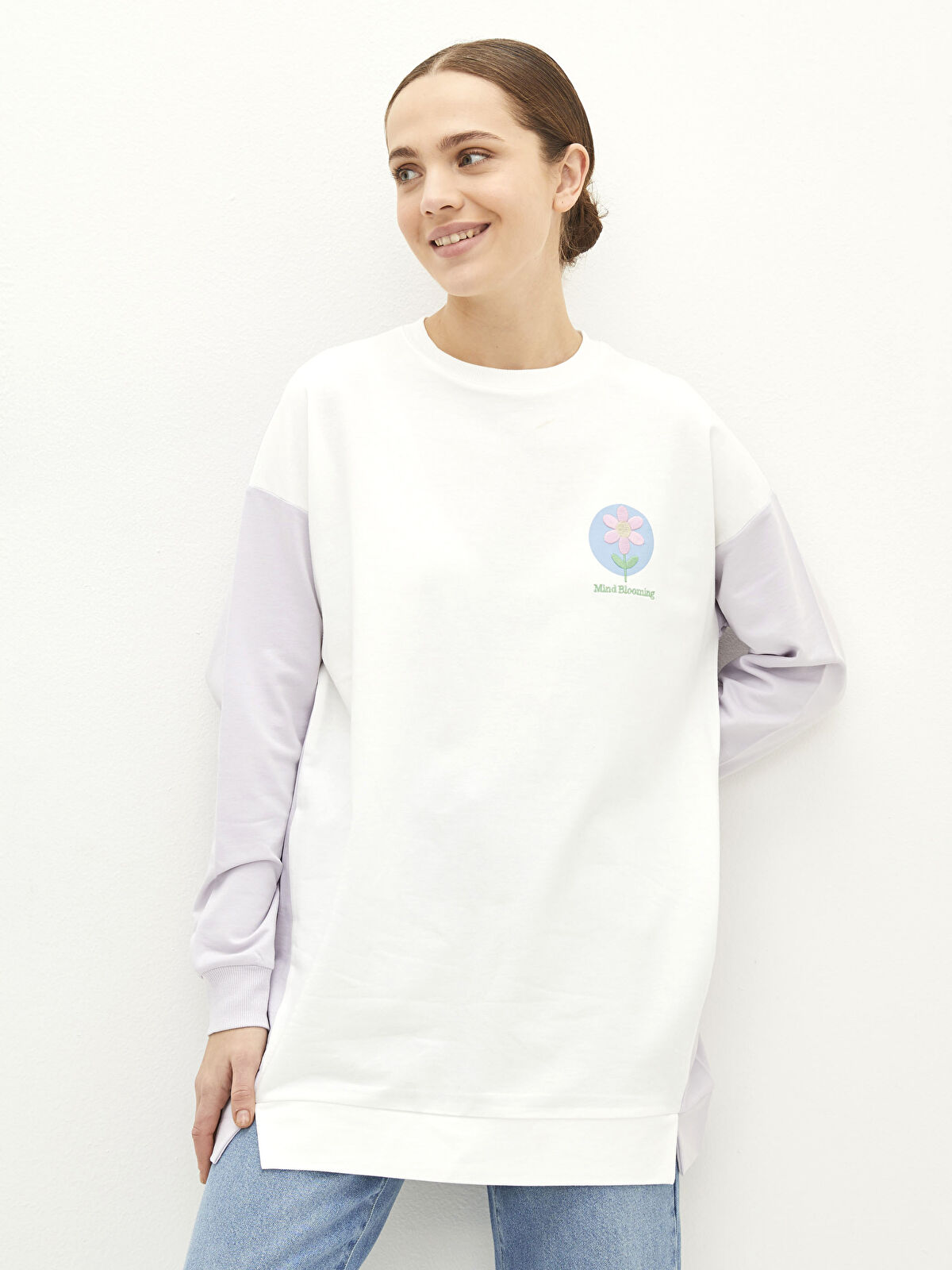 MODEST Bisiklet Yaka Renk Bloklu Uzun Kollu Oversize Pamuklu Kadın Sweatshirt Tunik MODEST Bisiklet Yaka Renk Bloklu Uzun Kollu Oversize Pamuklu Kadın Sweatshirt Tunik