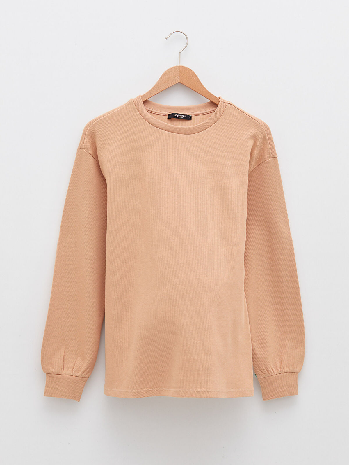 Bisiklet Yaka Düz Uzun Kollu Pamuklu Hamile Sweatshirt
