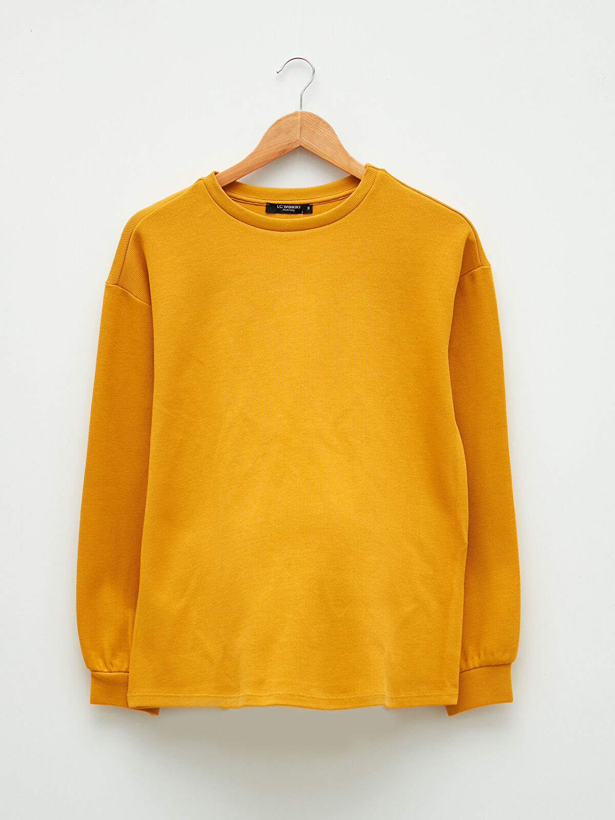 Bisiklet Yaka Düz Uzun Kollu Pamuklu Hamile Sweatshirt
