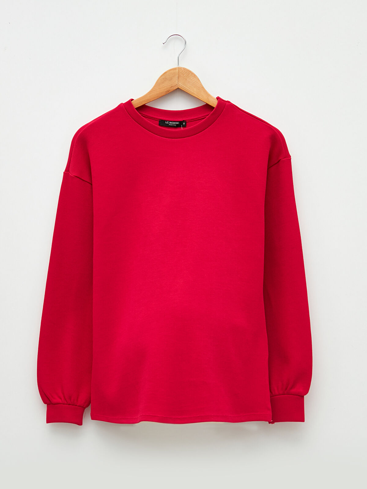 Bisiklet Yaka Düz Uzun Kollu Pamuklu Hamile Sweatshirt