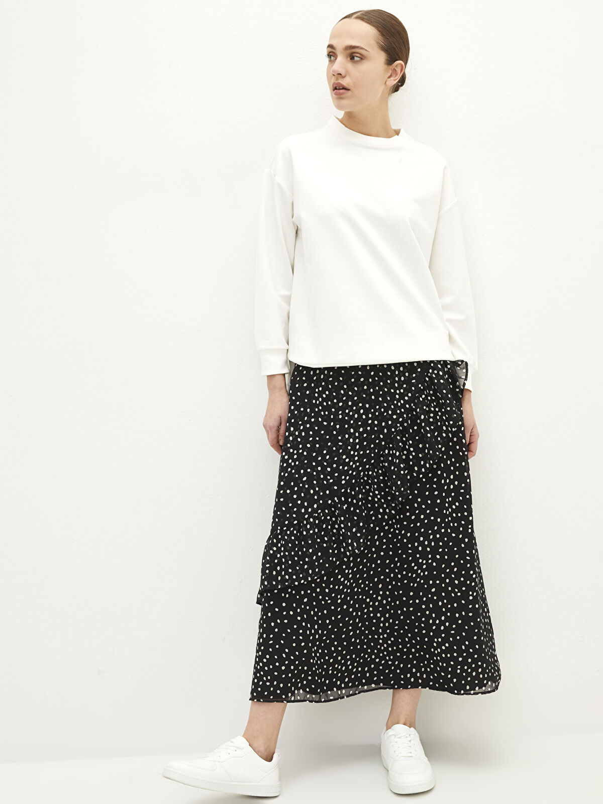 MODEST Beli Lastikli Desenli Şifon Kadın Etek