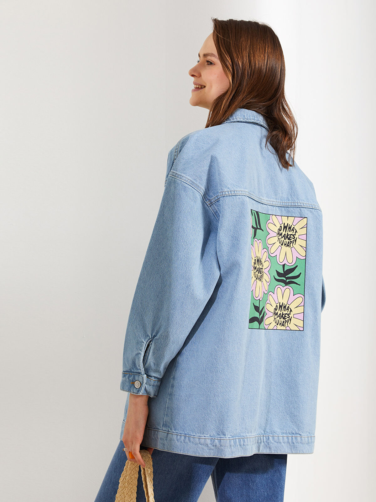 MODEST Gömlek Yaka Baskılı Uzun Kollu Kadın Rodeo Jean Ceket