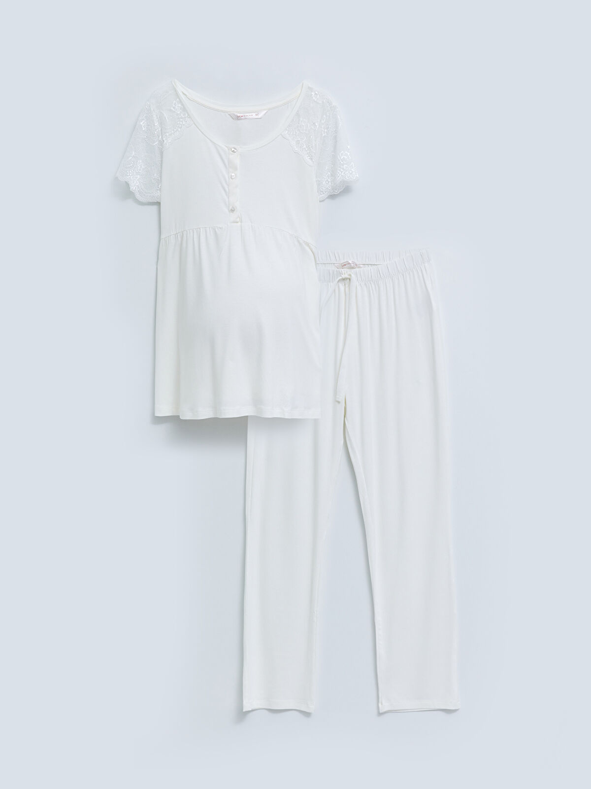 LCW DREAM U Yaka Dantelli Kısa Kollu Hamile Pijama Takımı