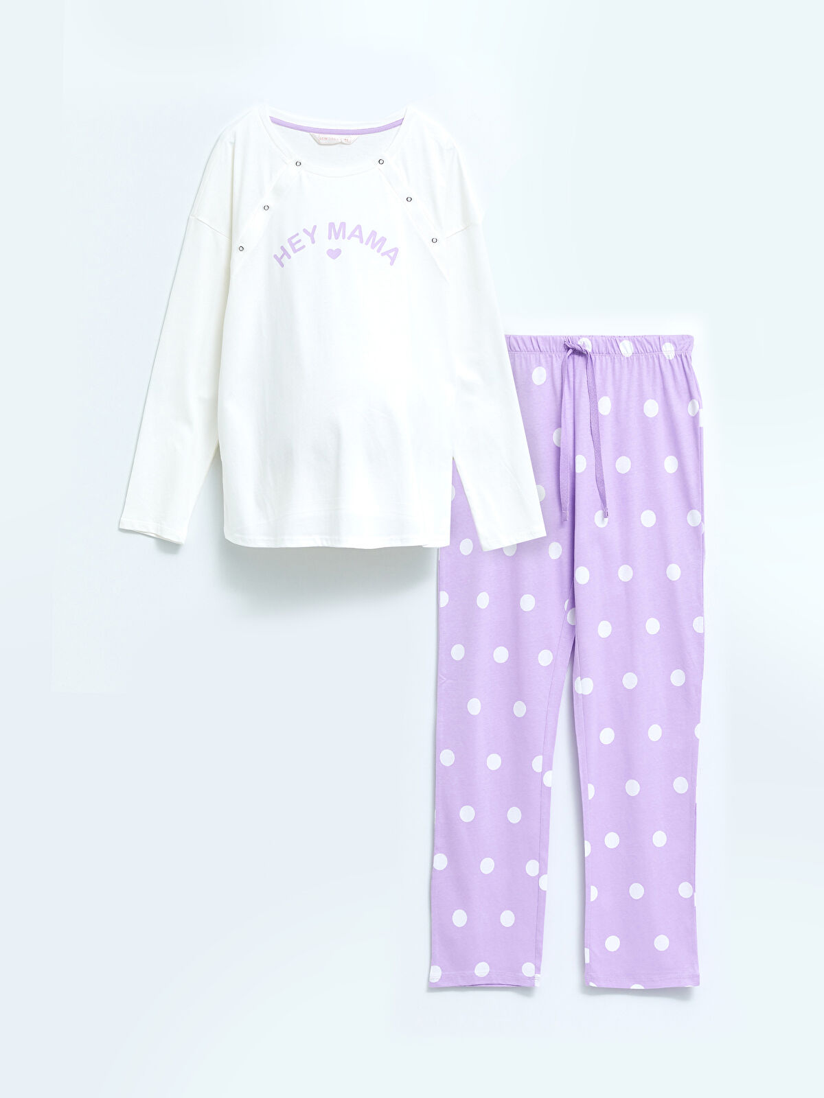 LCW DREAM Bisiklet Yaka Baskılı Uzun Kollu Pamuklu Hamile Pijama Takımı