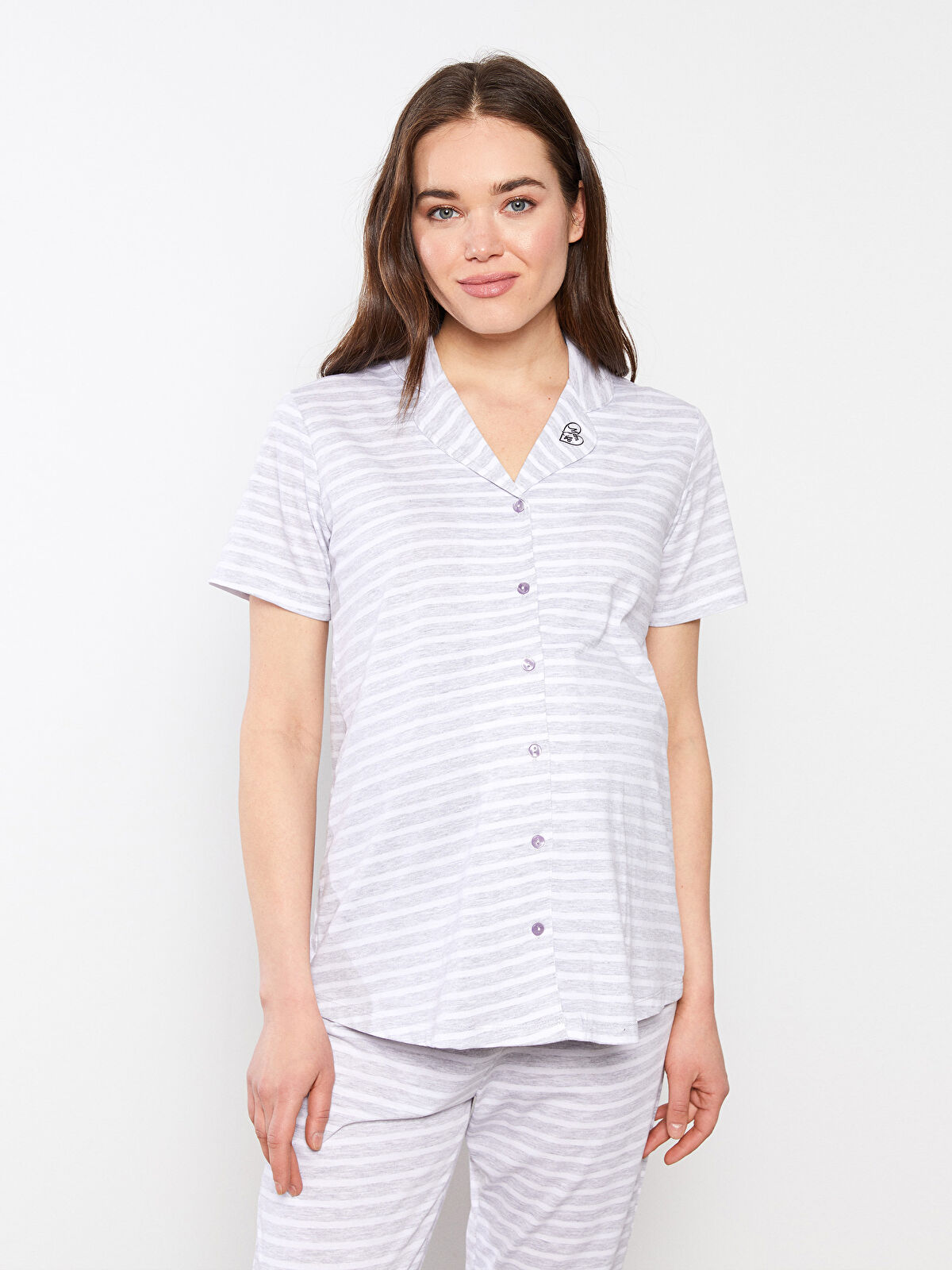 LCW DREAM Gömlek Yaka Çizgili Kısa Kollu Hamile Pijama Takımı