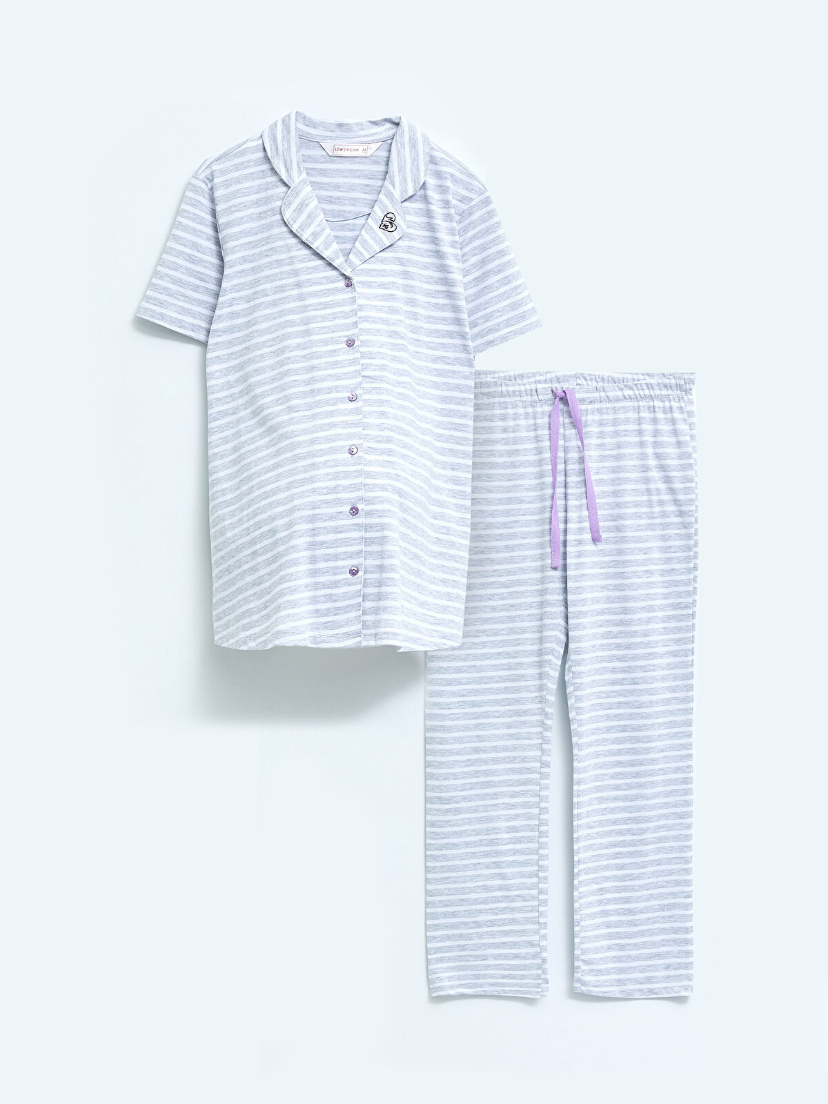 LCW DREAM Gömlek Yaka Çizgili Kısa Kollu Hamile Pijama Takımı
