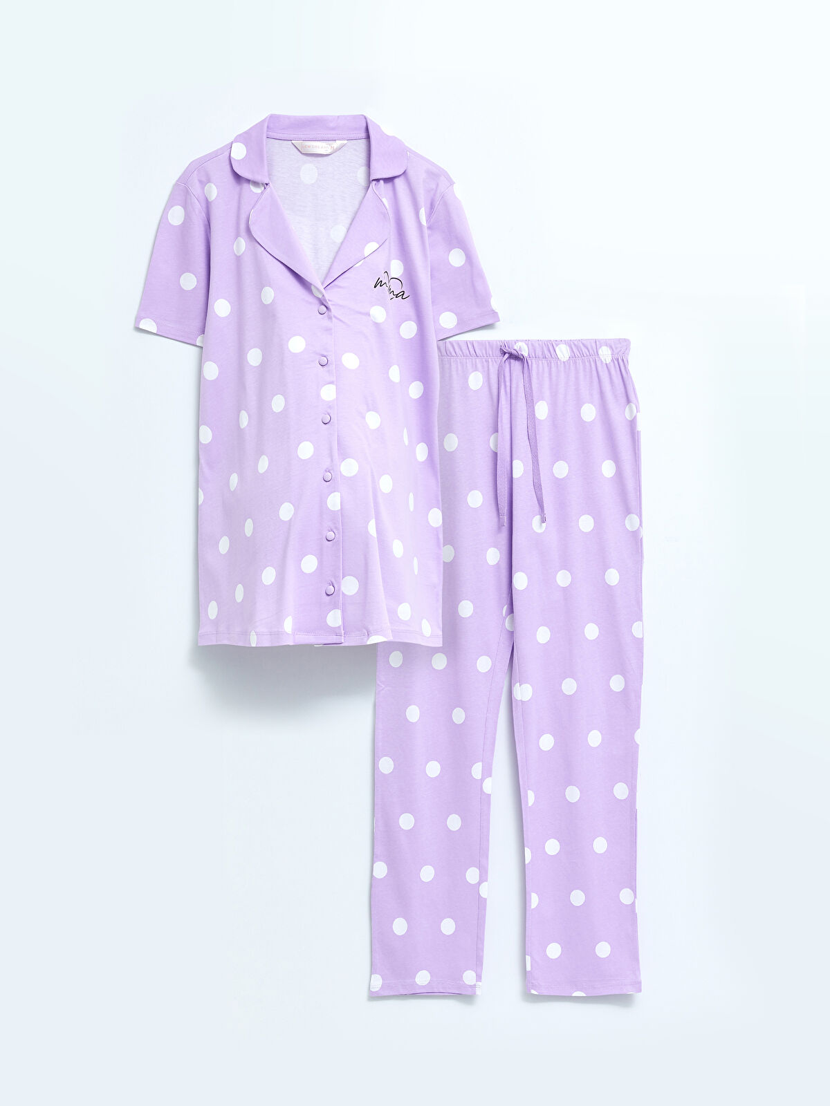 LCW DREAM Gömlek Yaka Puantiyeli Kısa Kollu Pamuklu Kadın Pijama Takımı