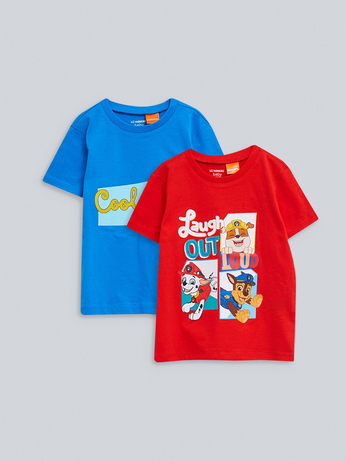 Bisiklet Yaka Kısa Kollu Paw Patrol Baskılı Erkek Bebek Tişört 2'li