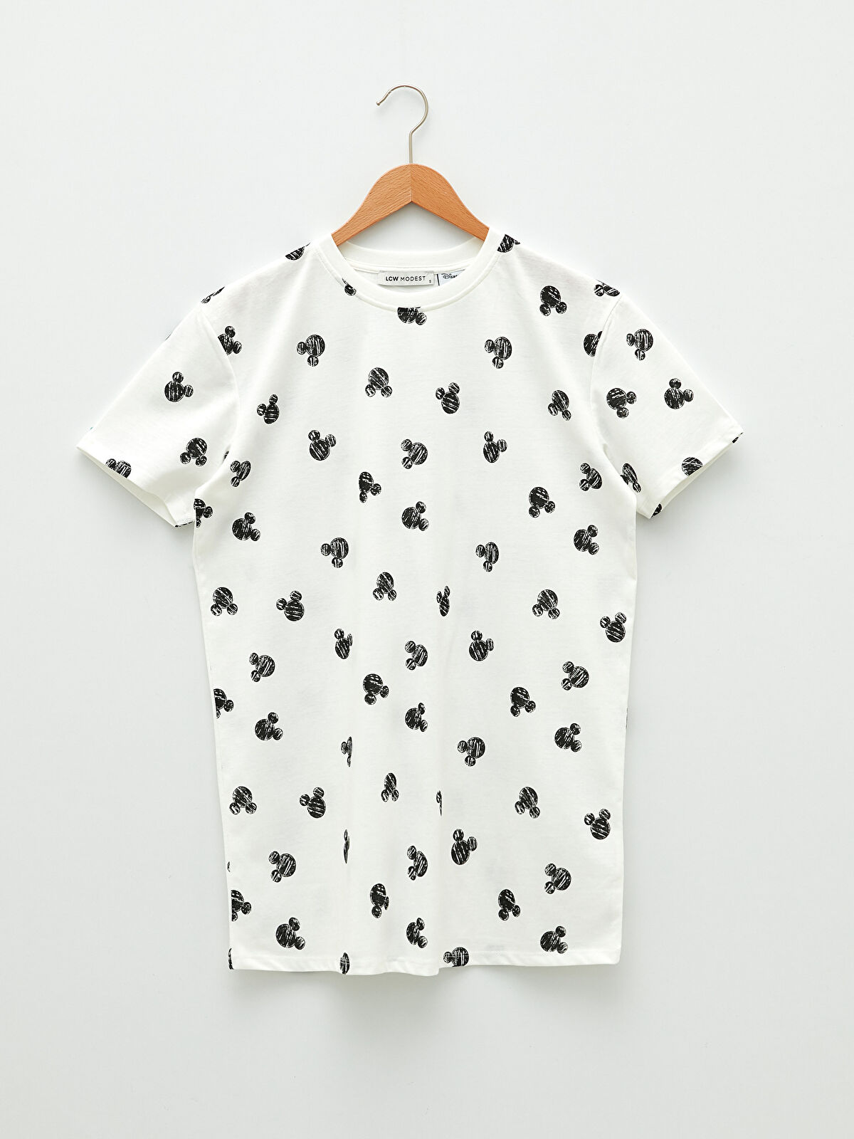 MODEST Bisiklet Yaka Mickey Mouse Desenli Kısa Kollu Kadın Tunik