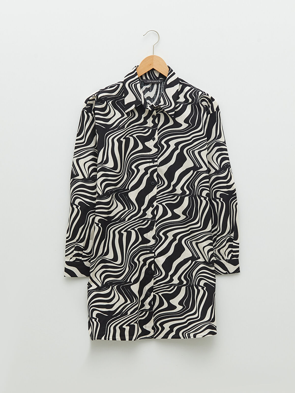 MODEST Gömlek Yaka Desenli Uzun Kollu Oversize Poplin Kadın Tunik