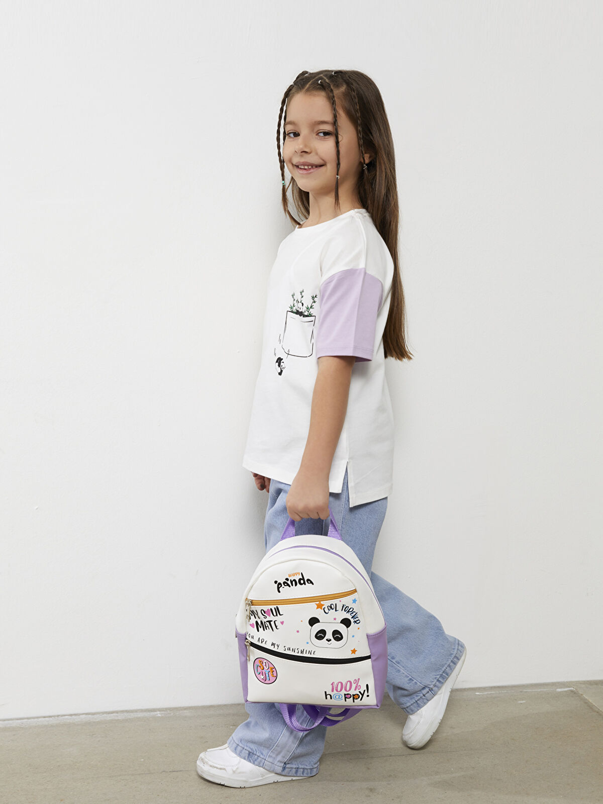 Deri Görünümlü Baskılı Kız Çocuk Sırt Çantası