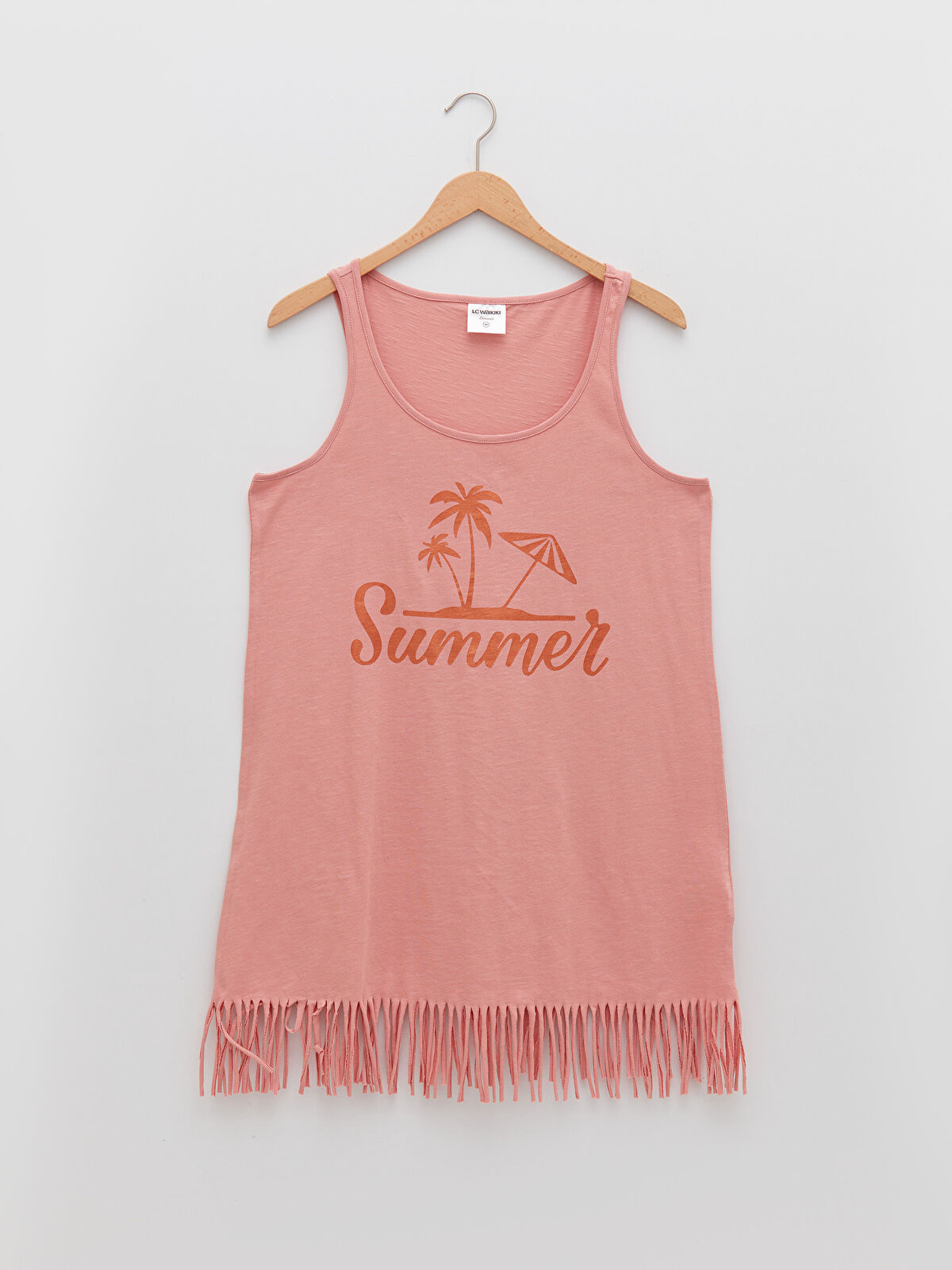 LCW DREAM U Yaka Askılı Yazı Baskılı Pamuklu Kadın Plaj Elbisesi