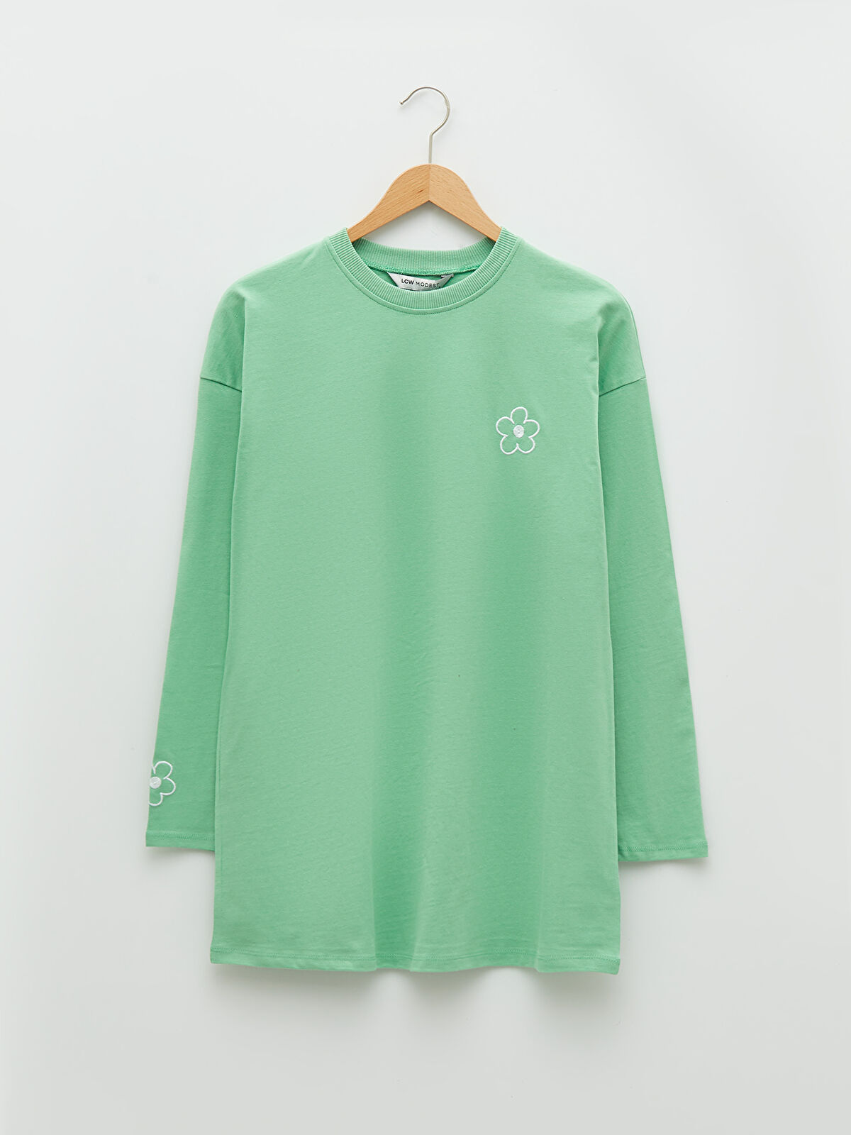 MODEST Bisiklet Yaka Nakışlı Uzun Kollu Oversize Pamuklu Kadın Tunik