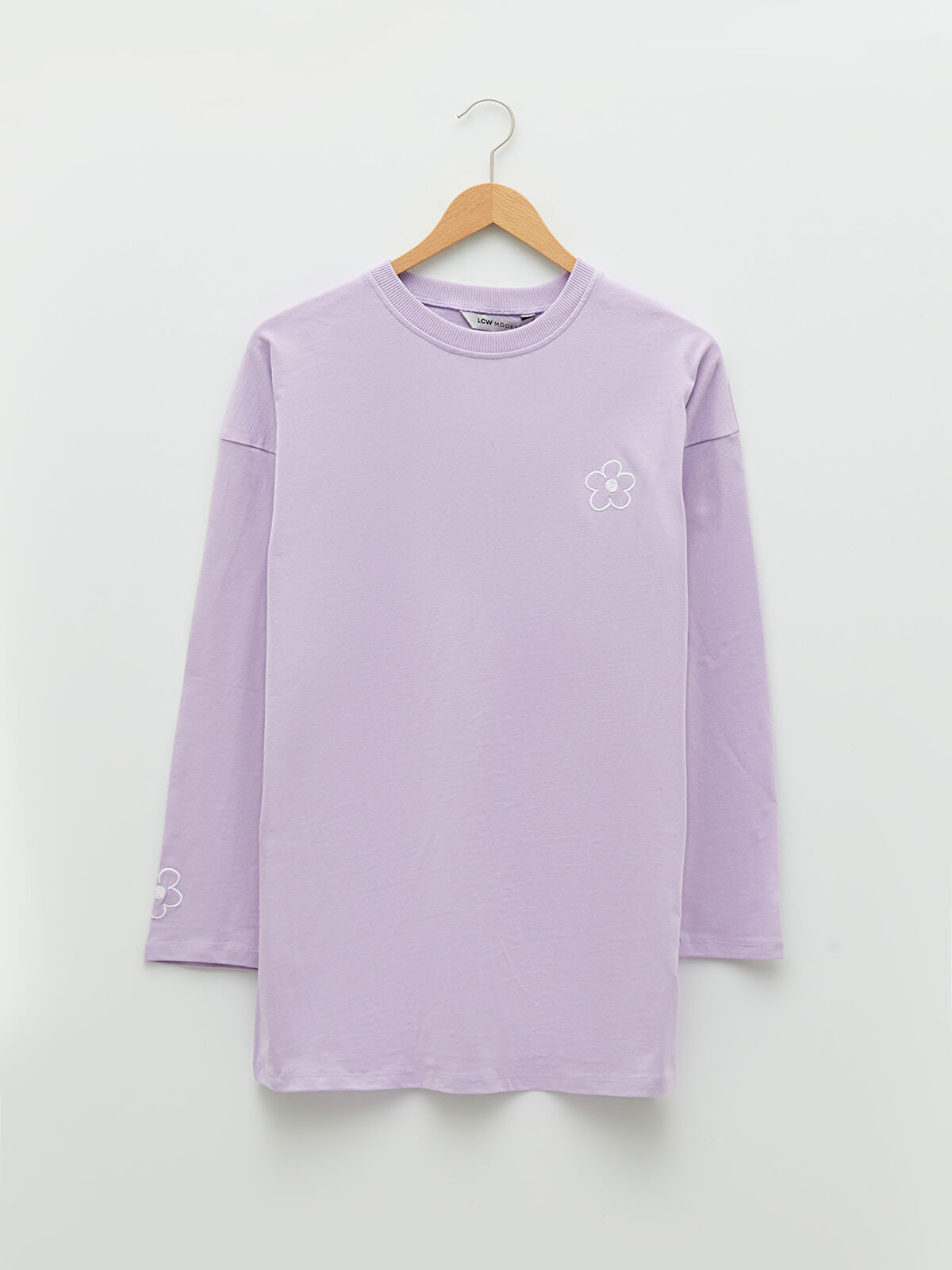 MODEST Bisiklet Yaka Nakışlı Uzun Kollu Oversize Pamuklu Kadın Tunik