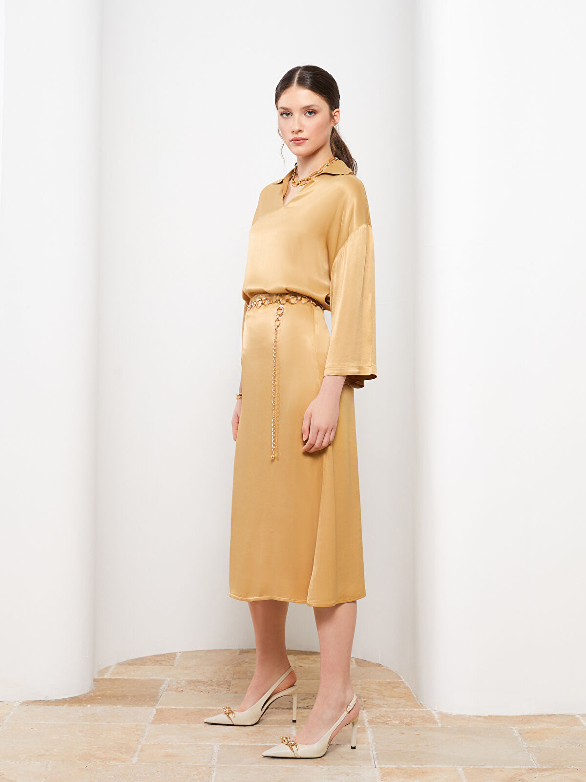 LCW VISION Beli Fermuarlı Düz A Kesim Saten Kadın Etek