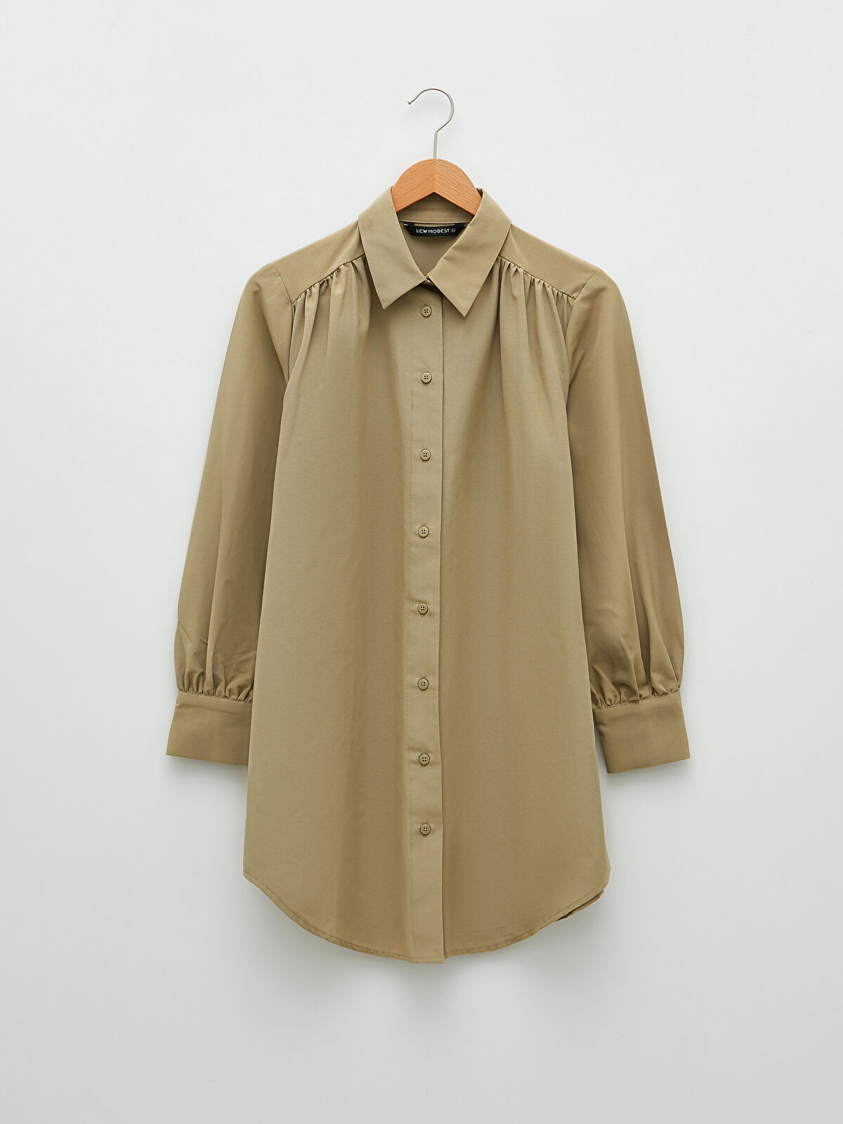 MODEST Gömlek Yaka Düz Uzun Kollu Oversize Poplin Kadın Tunik