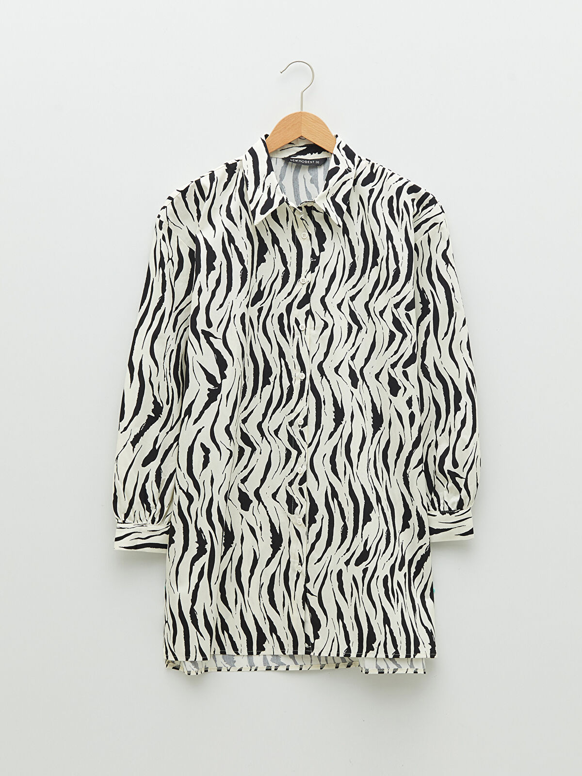 MODEST Gömlek Yaka Desenli Uzun Kollu Oversize Poplin Kadın Tunik