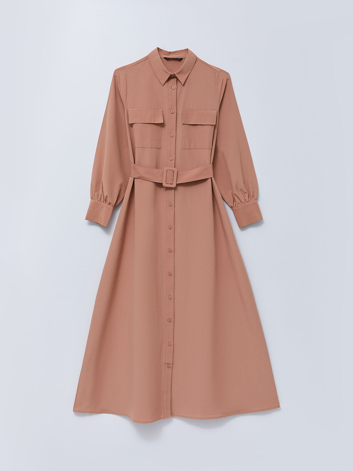 MODEST Önden Düğme Kapamalı Düz Uzun Kollu Poplin Kadın Gömlek Elbise