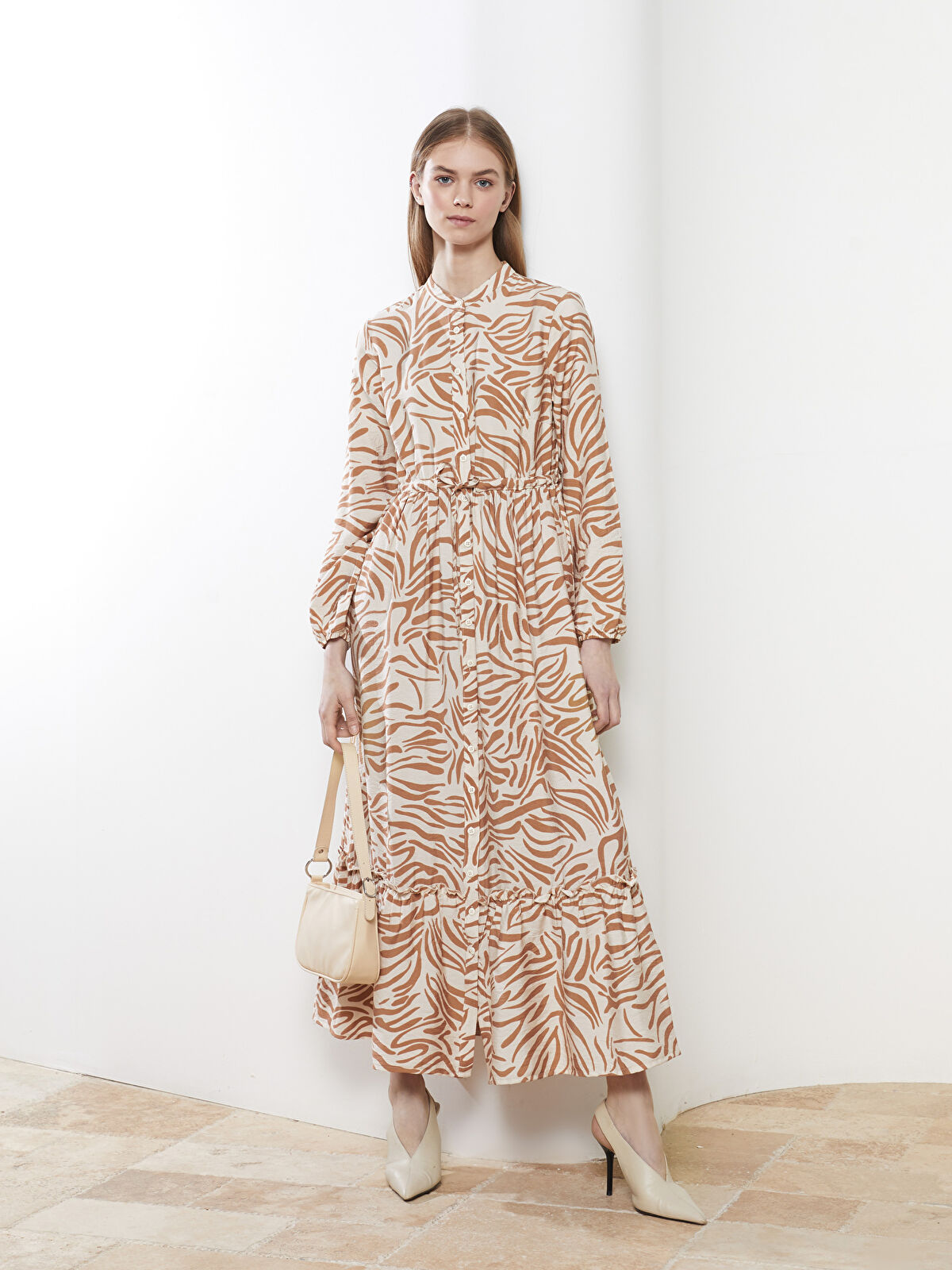 MODEST Hakim Yaka Desenli Uzun Kollu Kadın Elbise