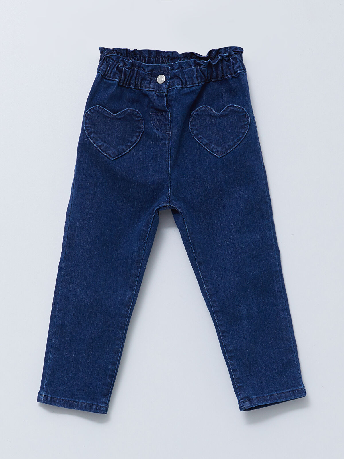 Beli Lastikli Pamuklu Kız Bebek Jean Pantolon