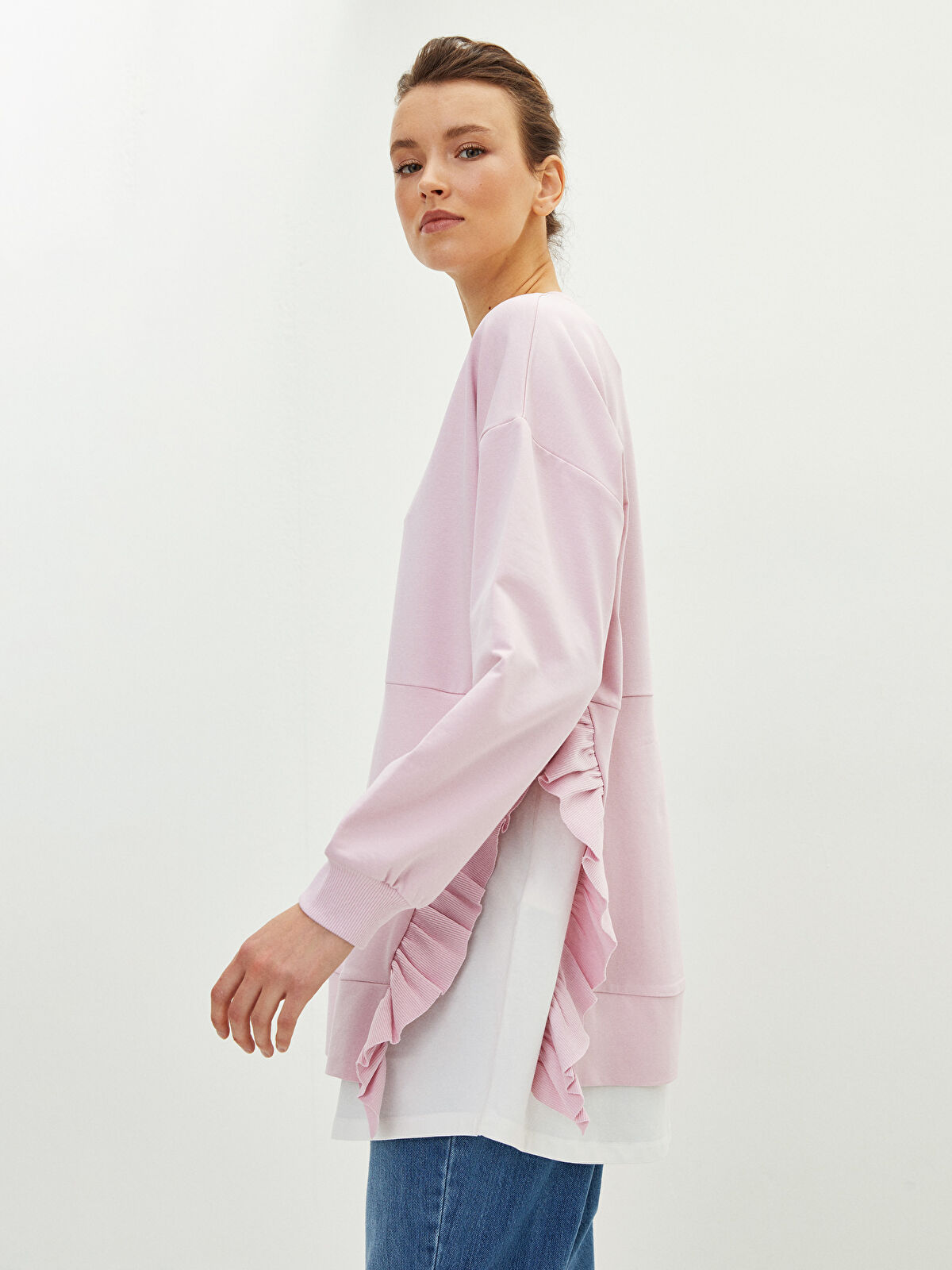 MODEST Bisiklet Yaka Düz Uzun Kollu Ovesize Kadın Tunik