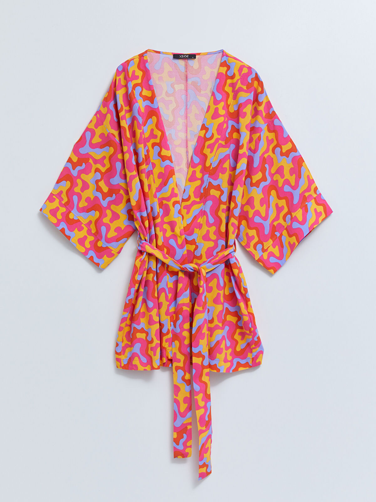 XSIDE Şal Yaka Desenli Bağlama Detaylı Viskon Kadın Kimono