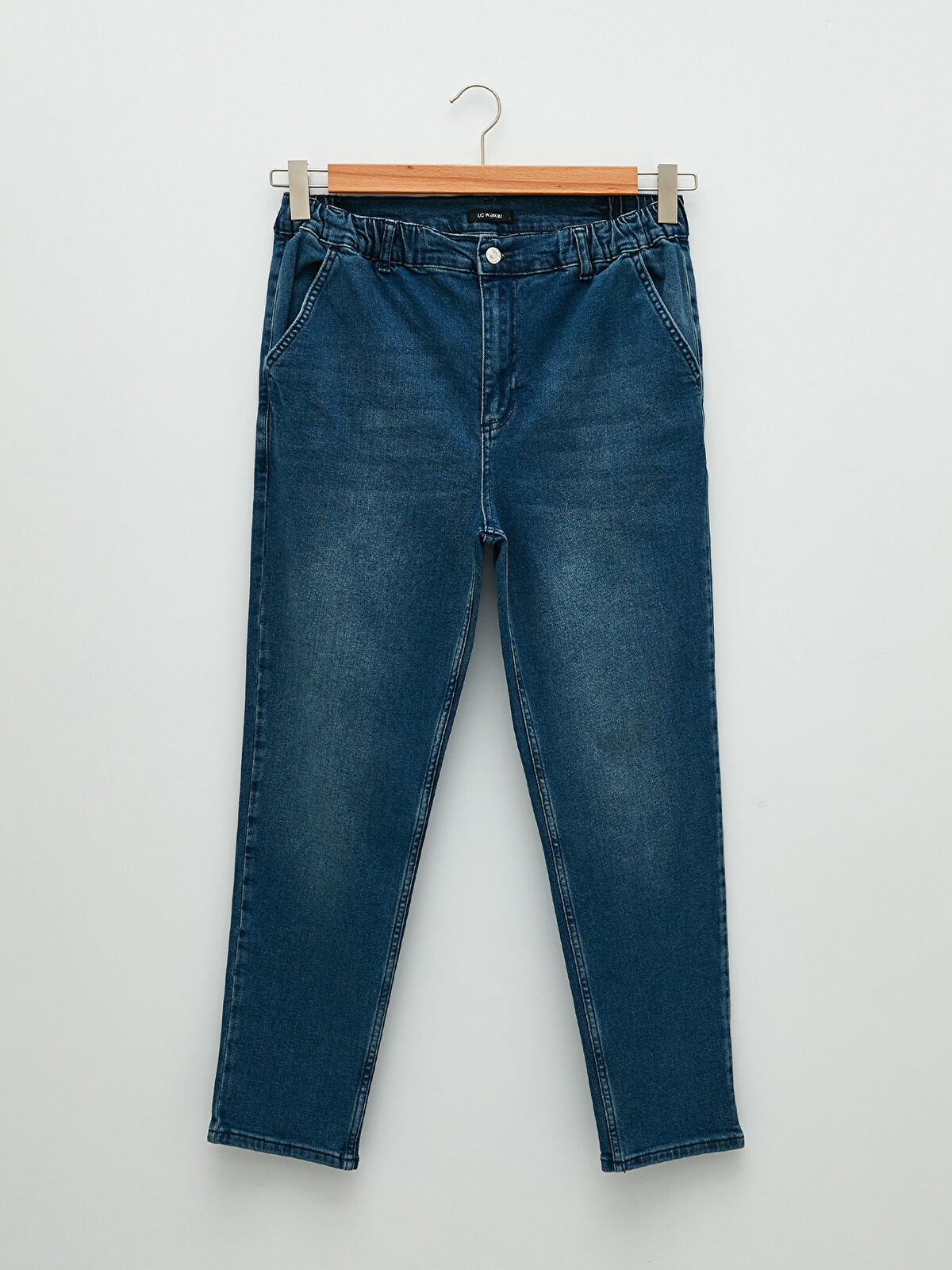 Büyük Beden Beli Lastikli Standart Fit Cep Detaylı Kadın Rodeo Jean Pantolon