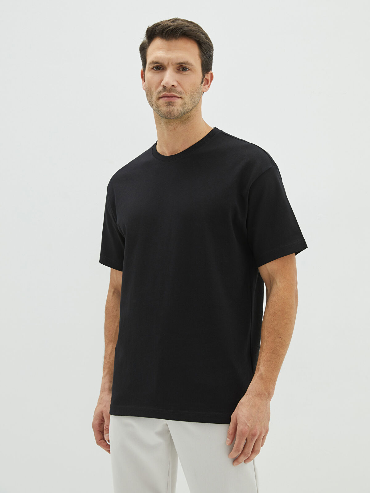 LCW BASIC Oversize Bisiklet Yaka Kısa Kollu Penye Erkek Tişört
