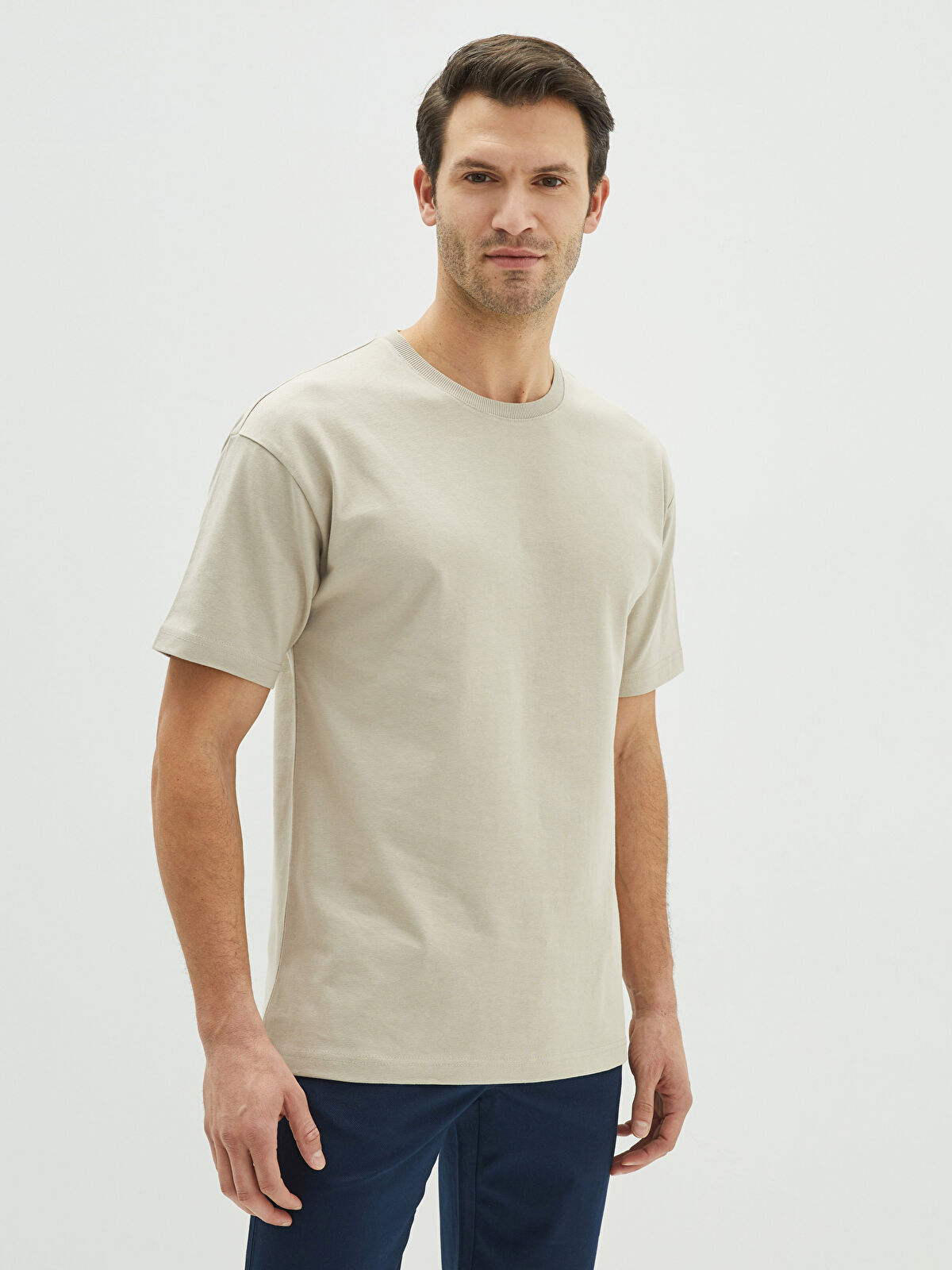 LCW BASIC Oversize Bisiklet Yaka Kısa Kollu Penye Erkek Tişört