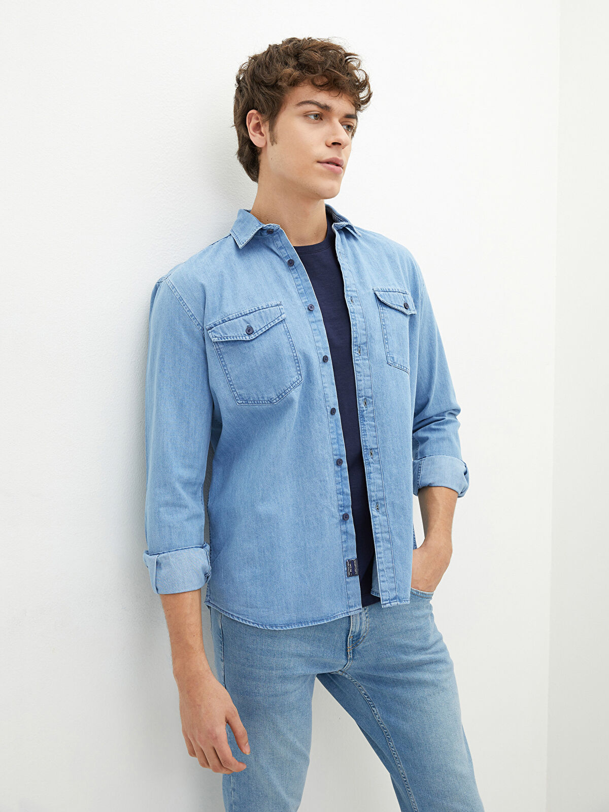 Regular Fit Uzun Kollu Erkek Jean Gömlek