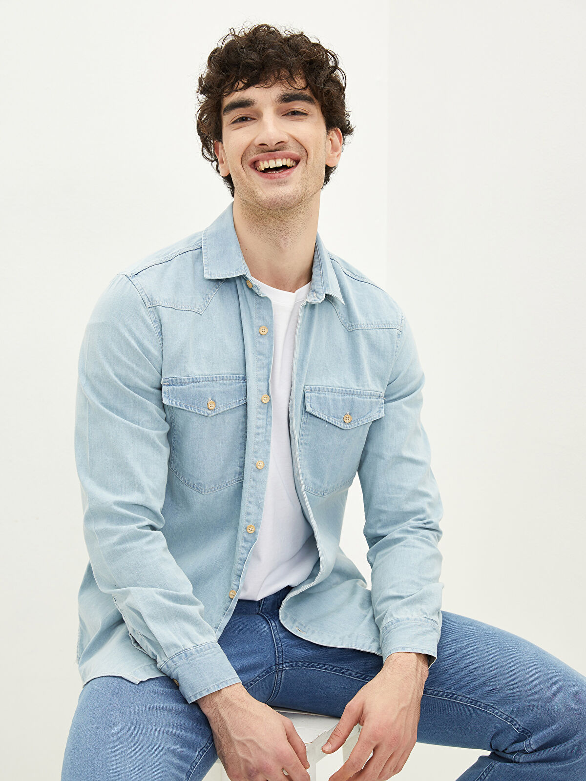 Regular Fit Uzun Kollu Erkek Jean Gömlek
