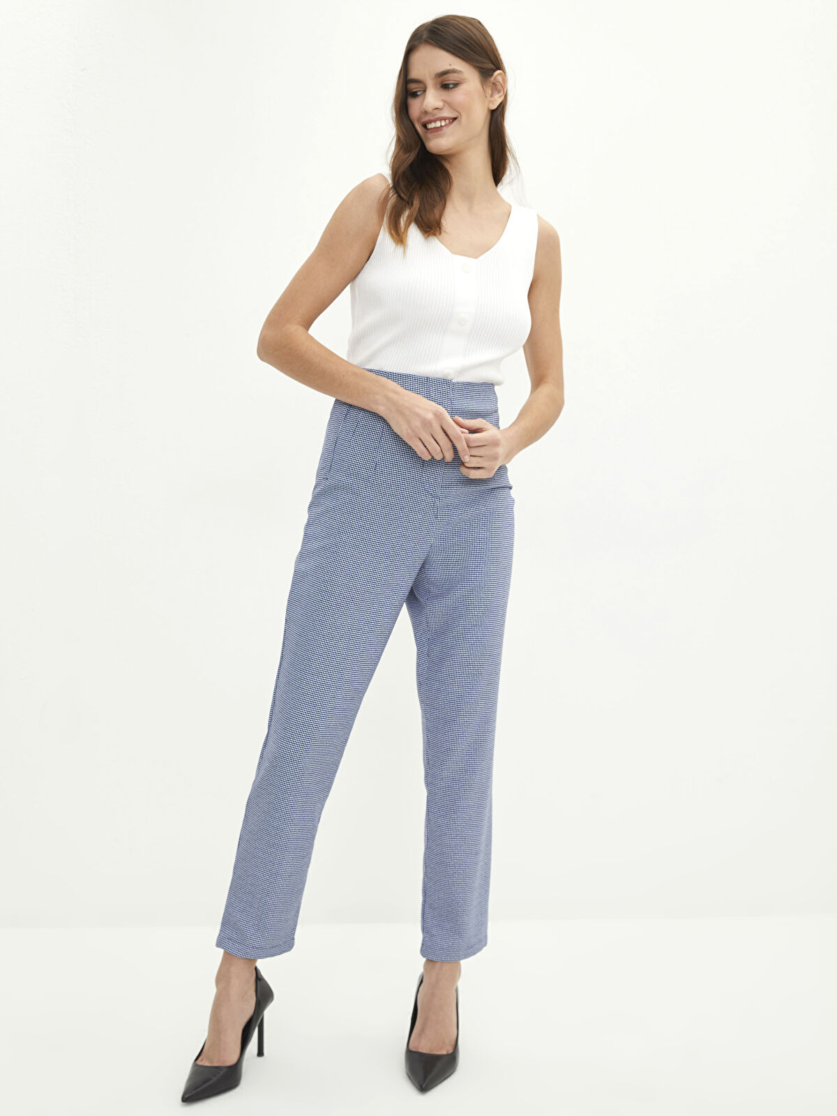 Normal Bel Standart Fit Ekose Kadın Havuç Pantolon