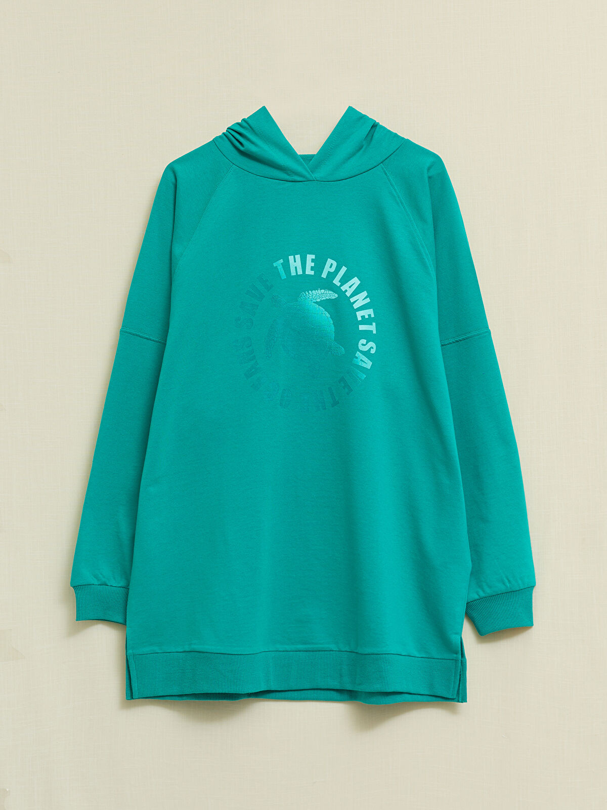 LCW GREEN Kapüşonlu Baskılı Uzun Kollu Kadın Tunik