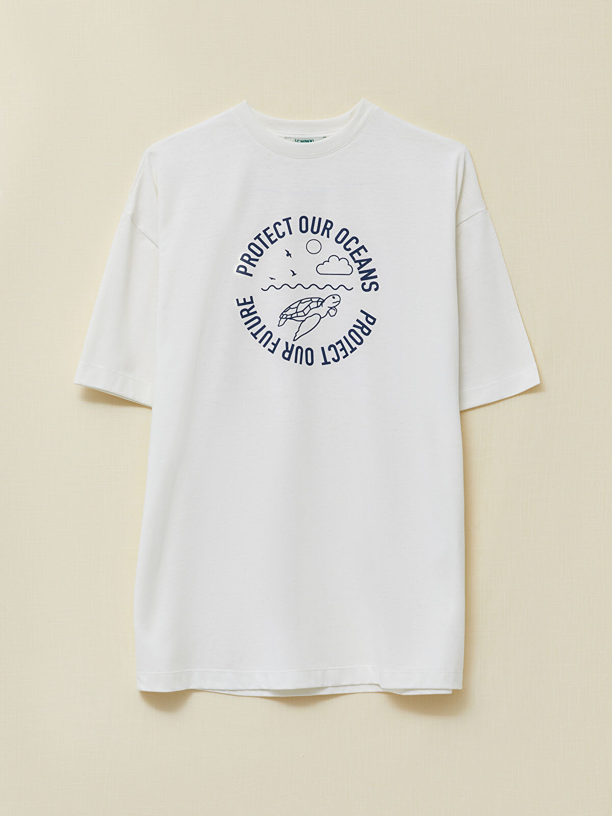 LCW GREEN Bisiklet Yaka Baskılı Kısa Kollu Kadın Tunik