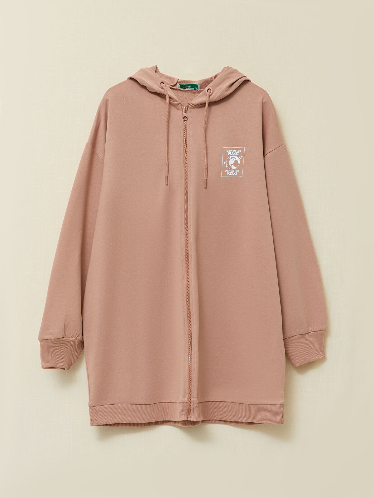 LCW GREEN Kapüşonlu Baskılı Uzun Kollu Kadın Spor Hırka