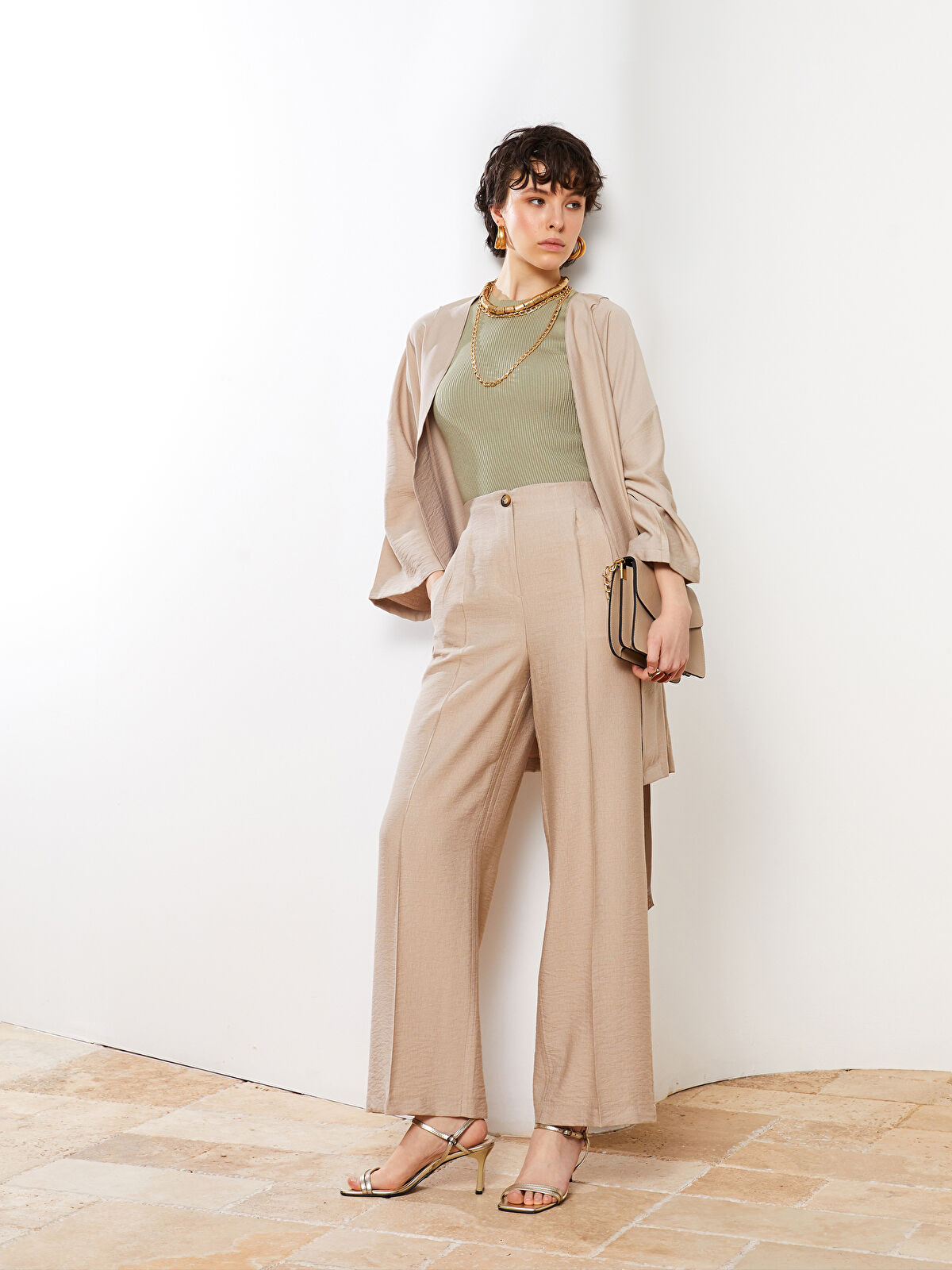 LCW VISION Yüksek Bel Rahat Kalıp Düz Keten Kadın Pantolon