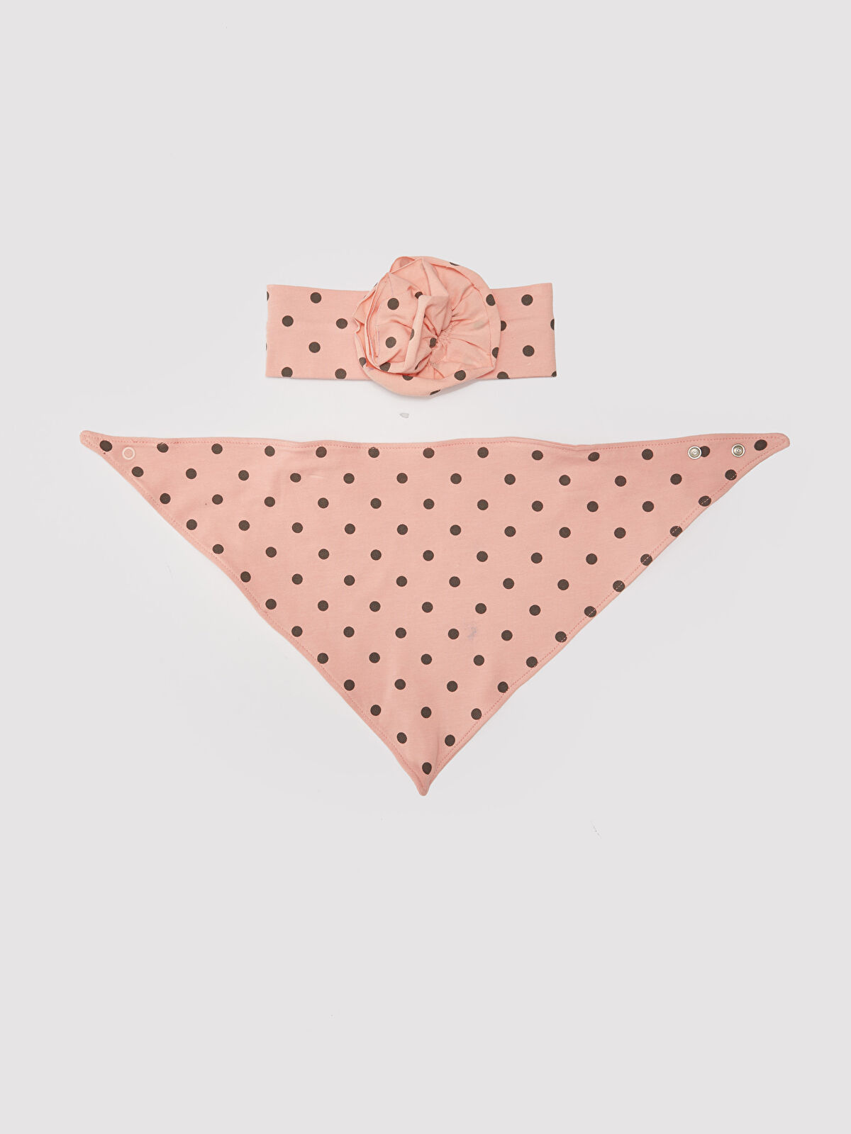 Puantiye Desenli Kız Bebek Mama Önlüğü ve Saç Bandı 2'li Takım