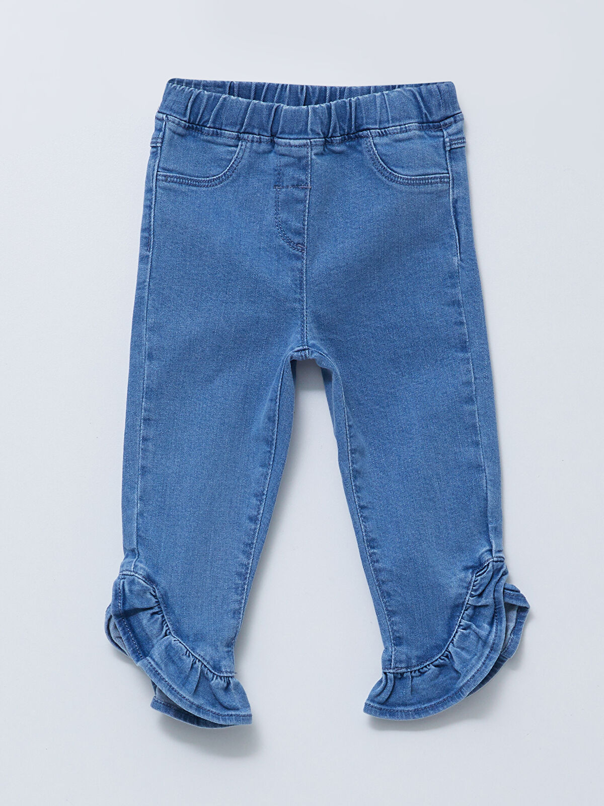 Beli Lastikli Pamuklu Kız Bebek Jean Pantolon