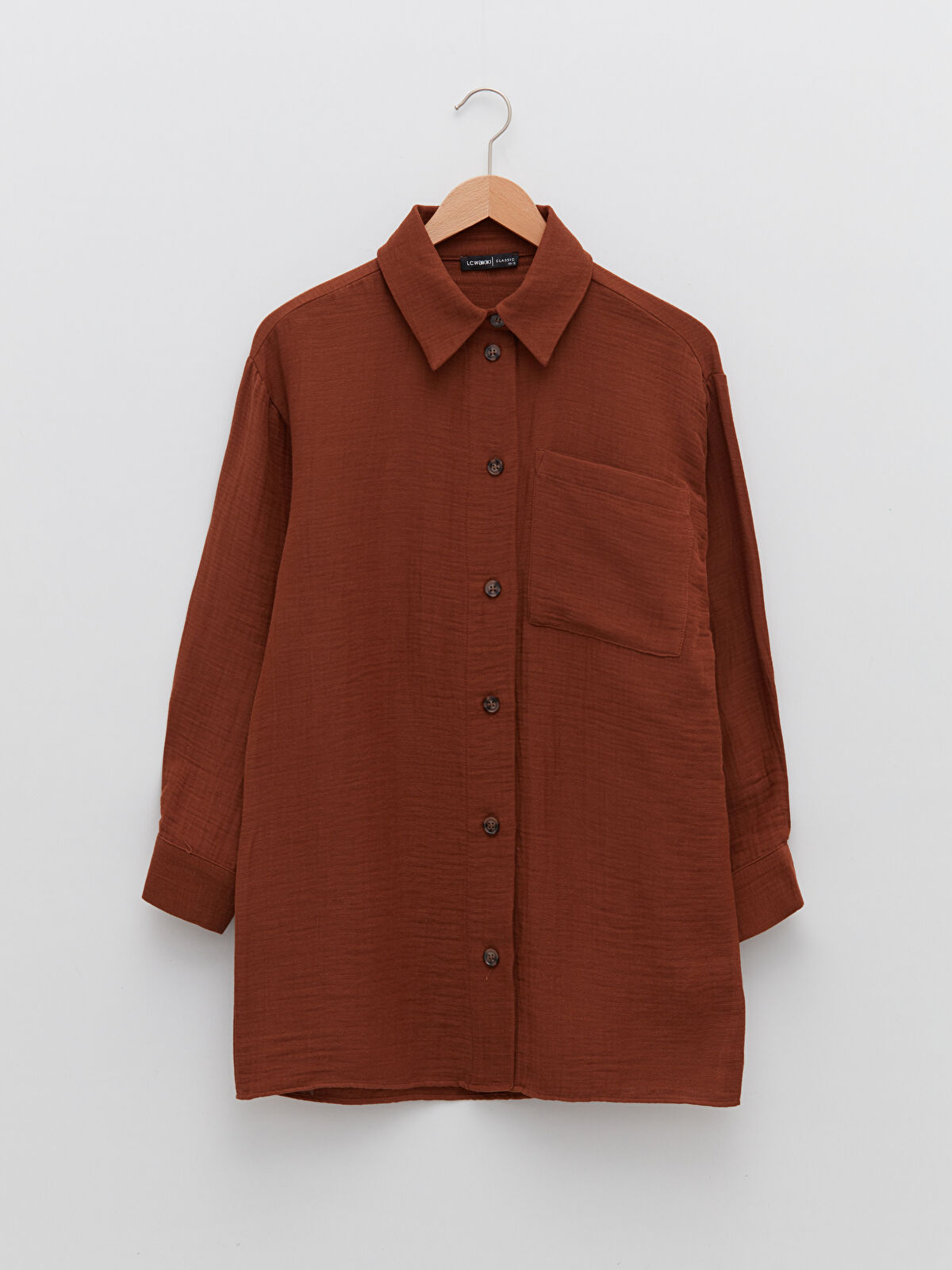 LCW CLASSIC Gömlek Yaka Önden Düğme Kapamalı Düz Uzun Kollu Kadın Gömlek