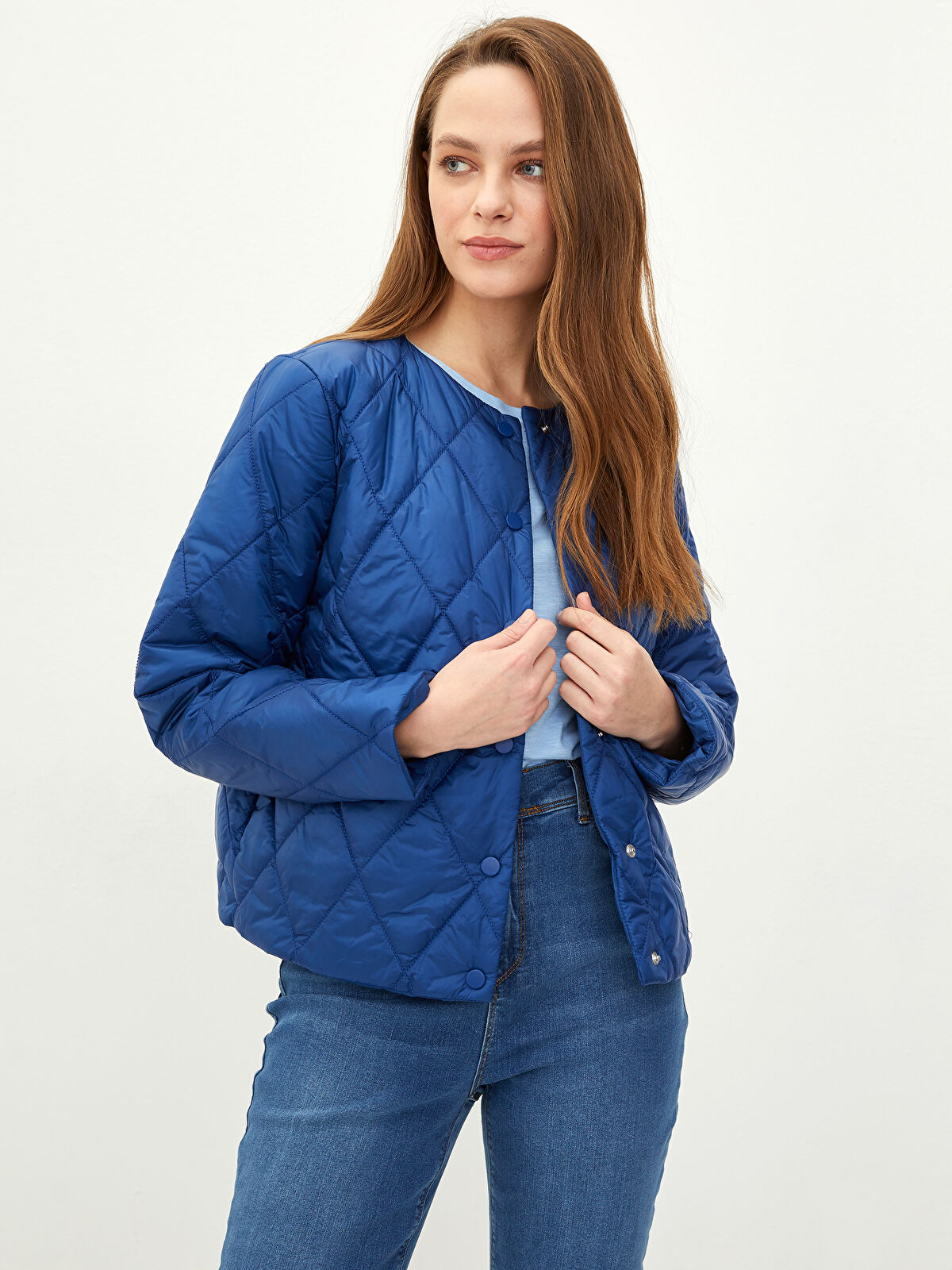 LCW CLASSIC Bisiklet Yaka Kapitone Desenli Uzun Kollu Kadın Şişme Mont